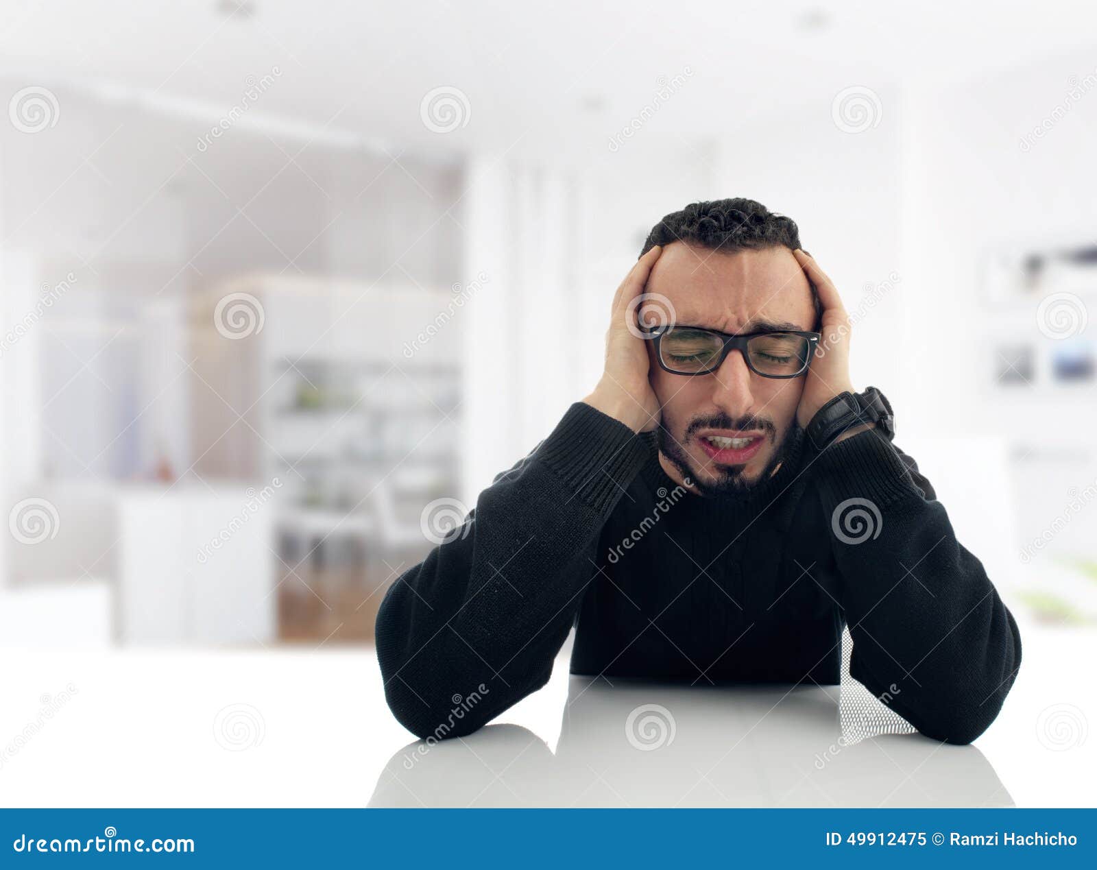 Feeling Stressed After Hard Working Day. Man Bearded Strict Unhappy ...