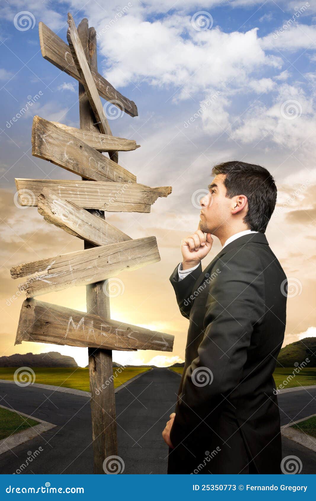 Young Businessman in Front of a Crossroad Stock Image - Image of ...