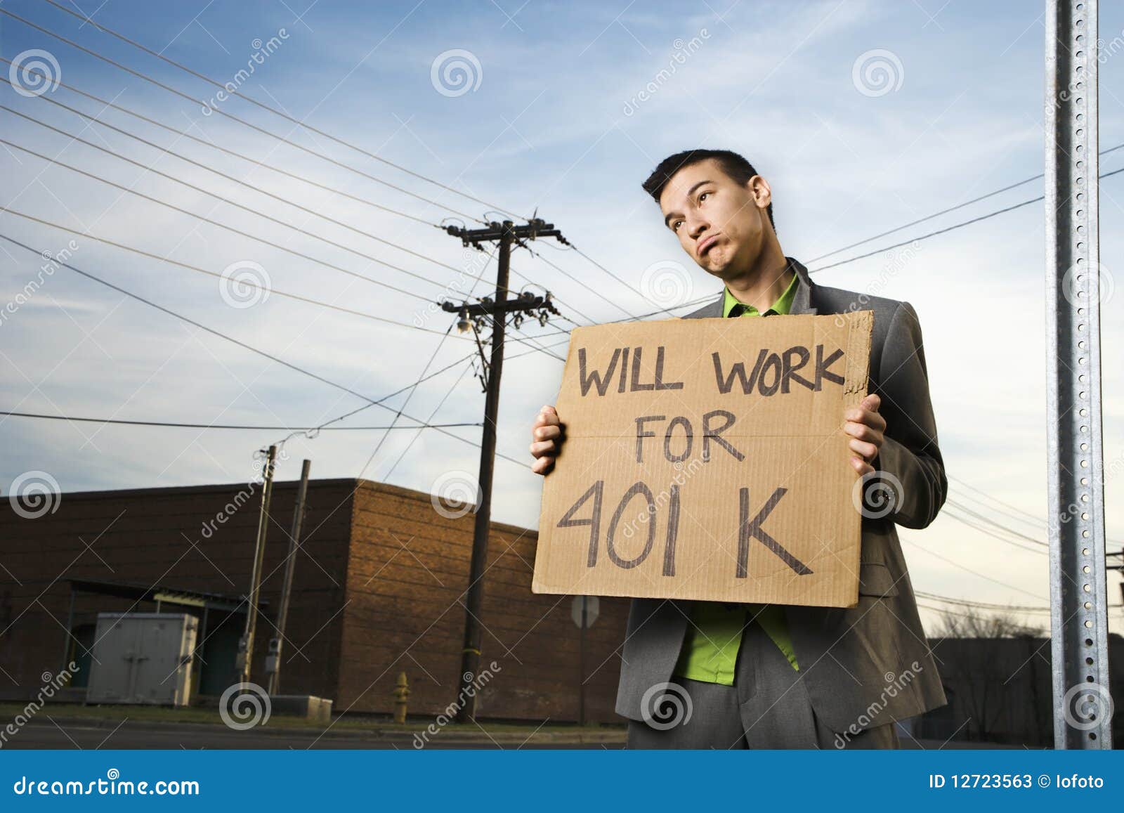 Young Businessman Holding 401k Sign Stock Image - Image of broke ...