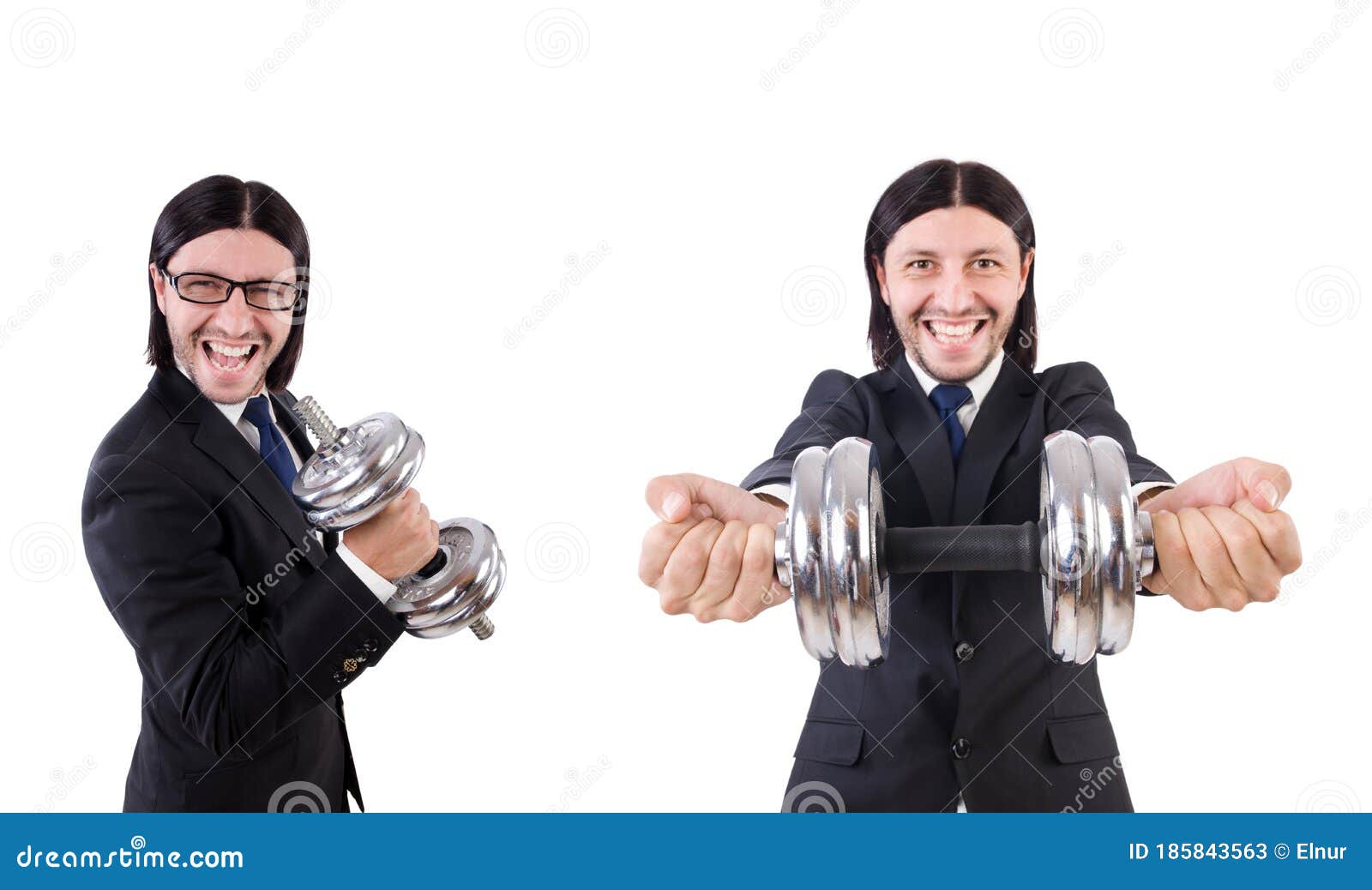 Young Businessman Holding Barbell Isolated on White Stock Image - Image ...