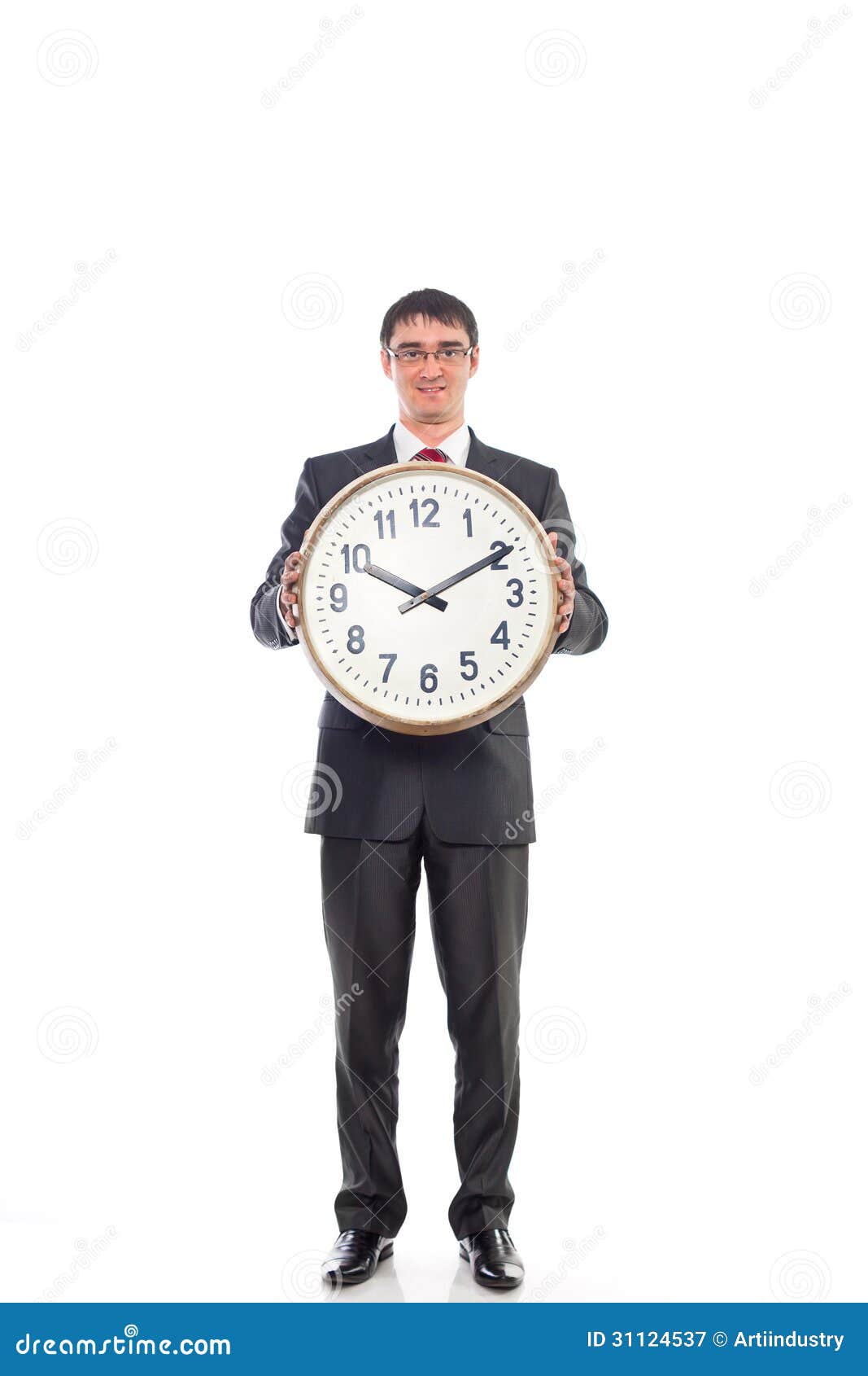 Young Businessman Holding a Clock Stock Image - Image of worker, time ...