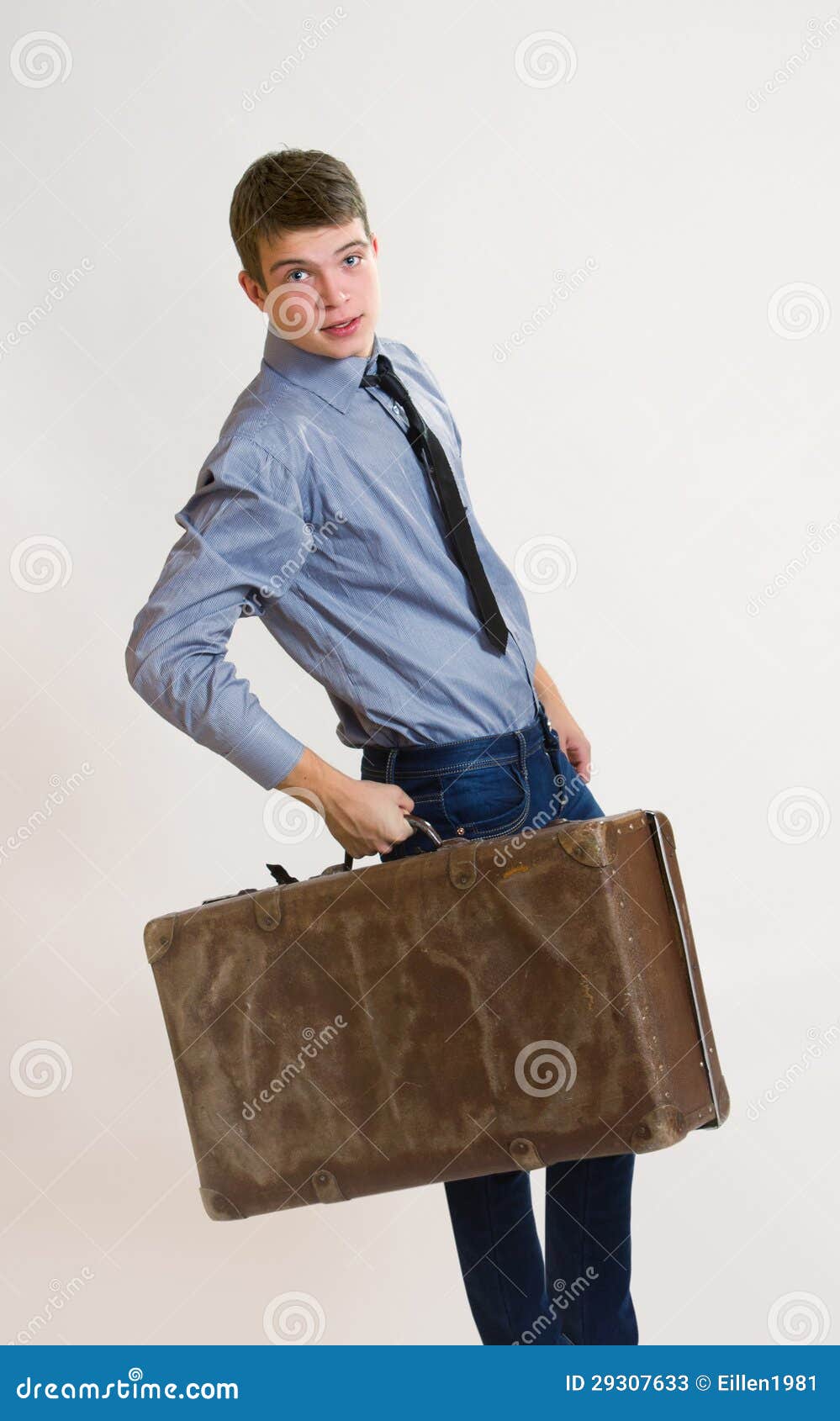 Young Businessman Holding His Old Suitcase Stock Image - Image of retro ...