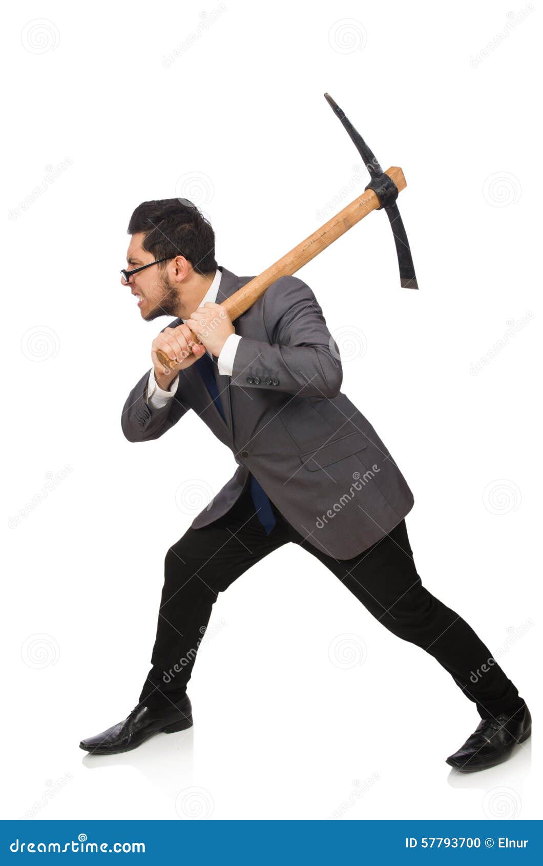 Young Businessman Holding a Tool Isolated on White Stock Photo - Image ...