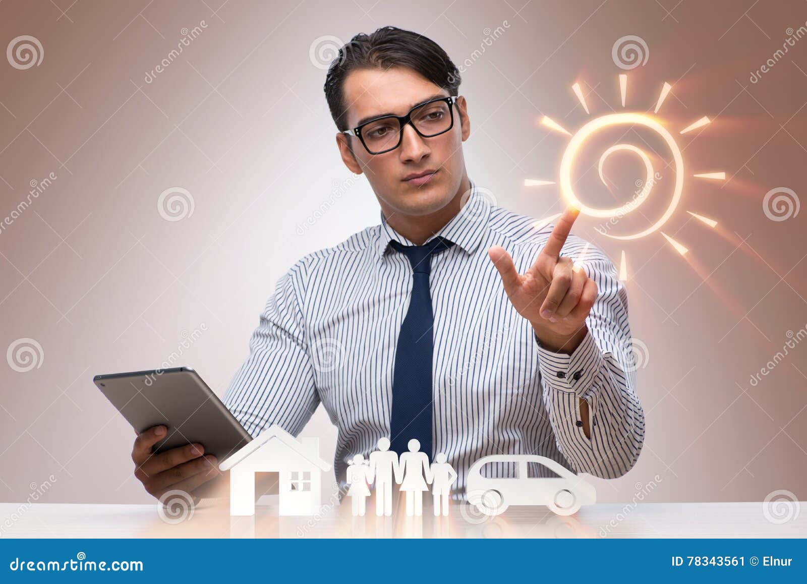 The Young Businessman in Insurance Concept Stock Image - Image of ...