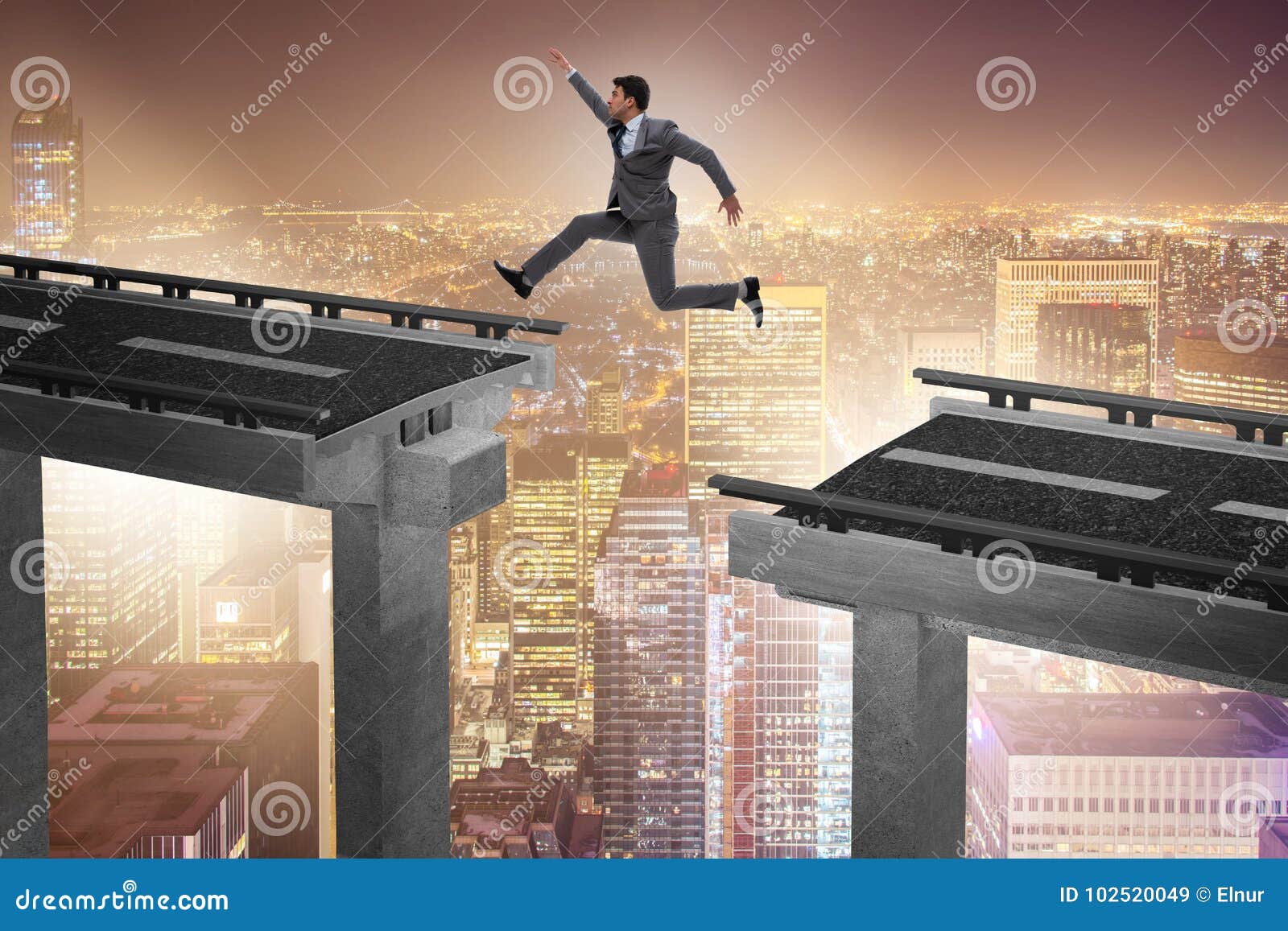 The Young Businessman Jumping Over the Bridge Stock Image - Image of ...