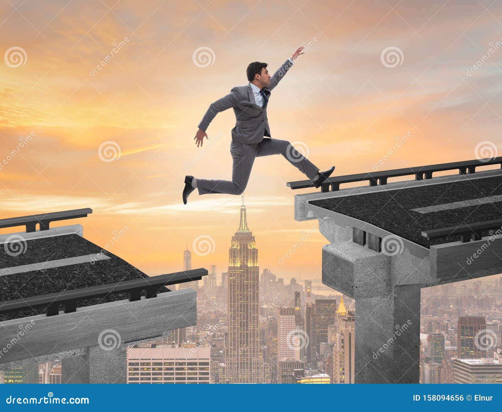 Young Businessman Jumping Over the Bridge Stock Photo - Image of ...