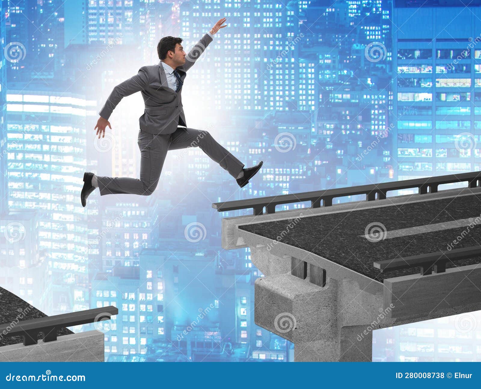 Young Businessman Jumping Over the Bridge Stock Photo - Image of hard ...