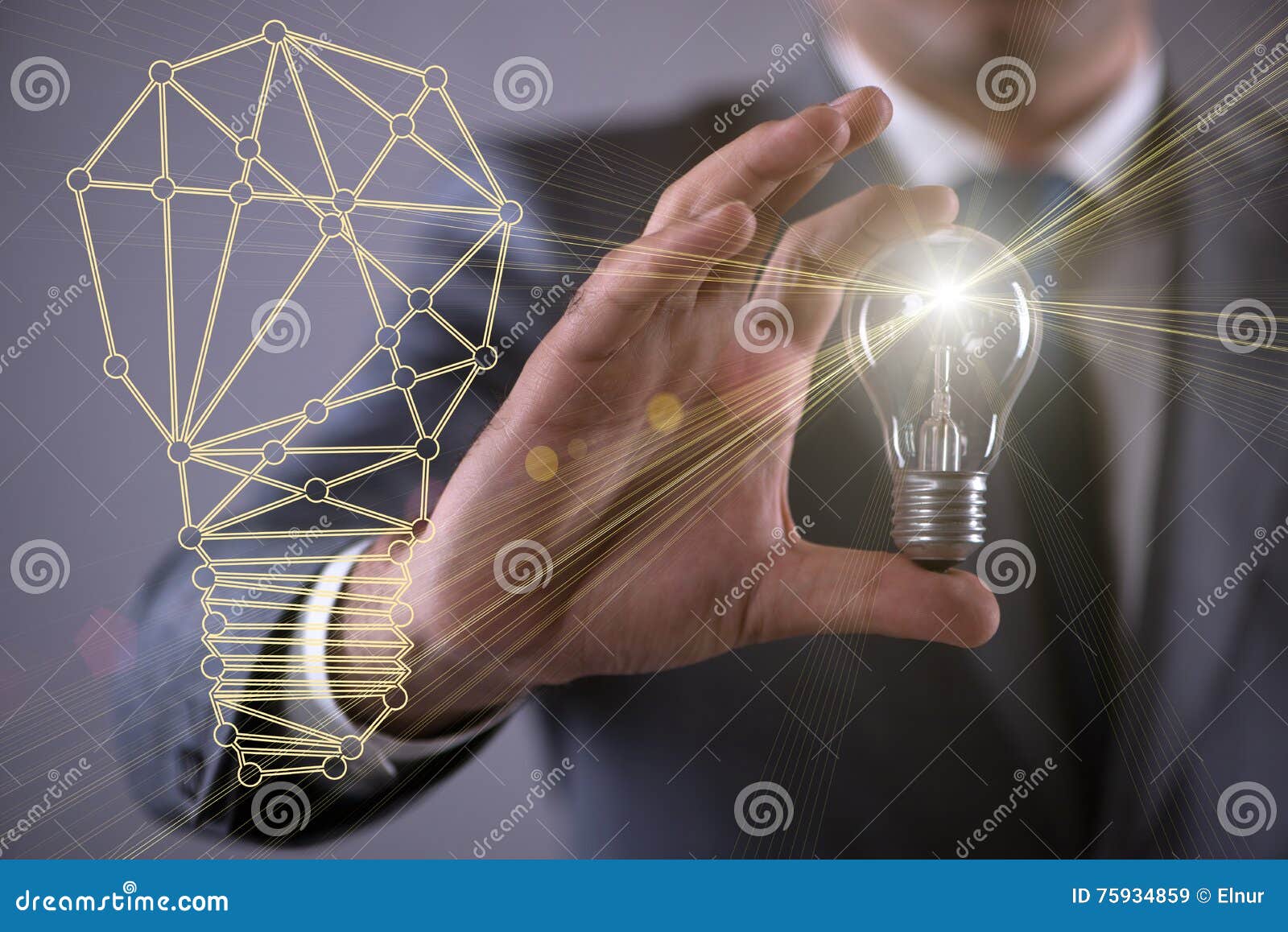 The Young Businessman with Light Bulb in Idea Concept Stock ...