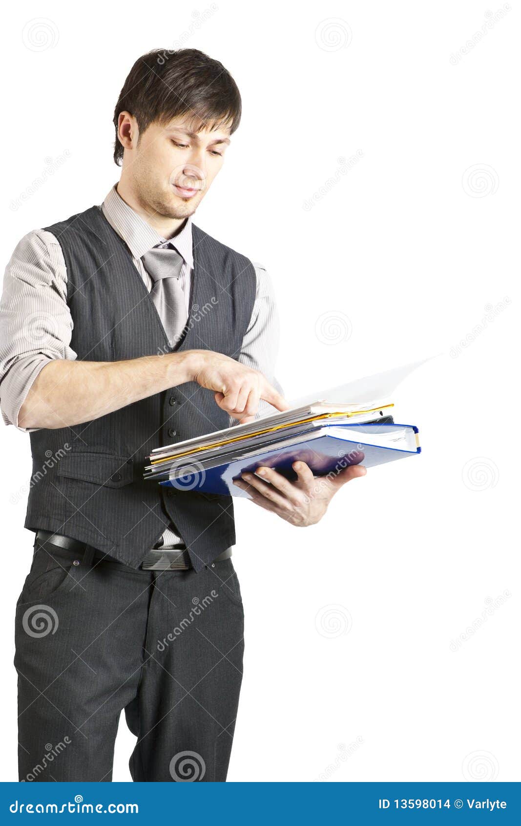 Young Businessman Looking at Files. Isolated Stock Photo - Image of ...