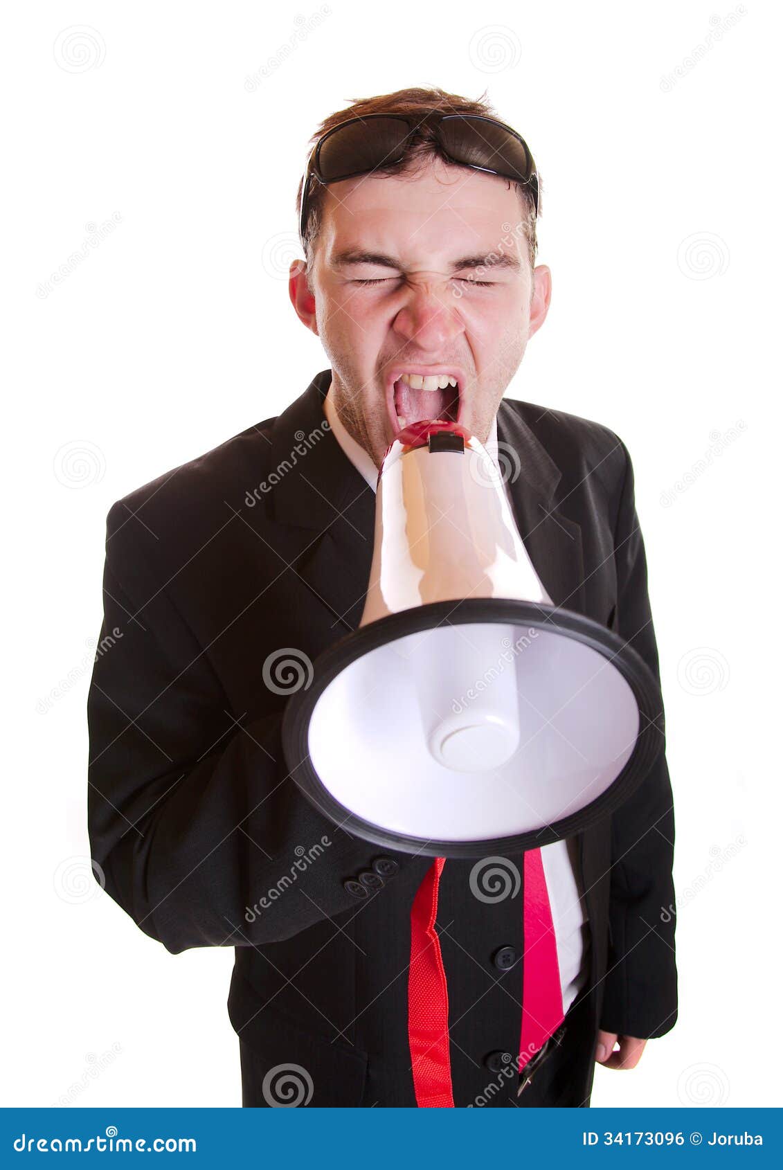 Young Businessman with Loudspeaker Stock Photo - Image of isolated ...