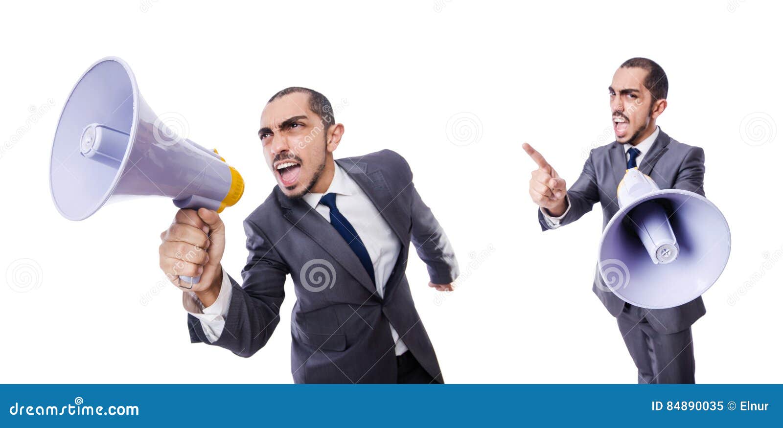 The Young Businessman with Loudspeaker on White Stock Image - Image of ...