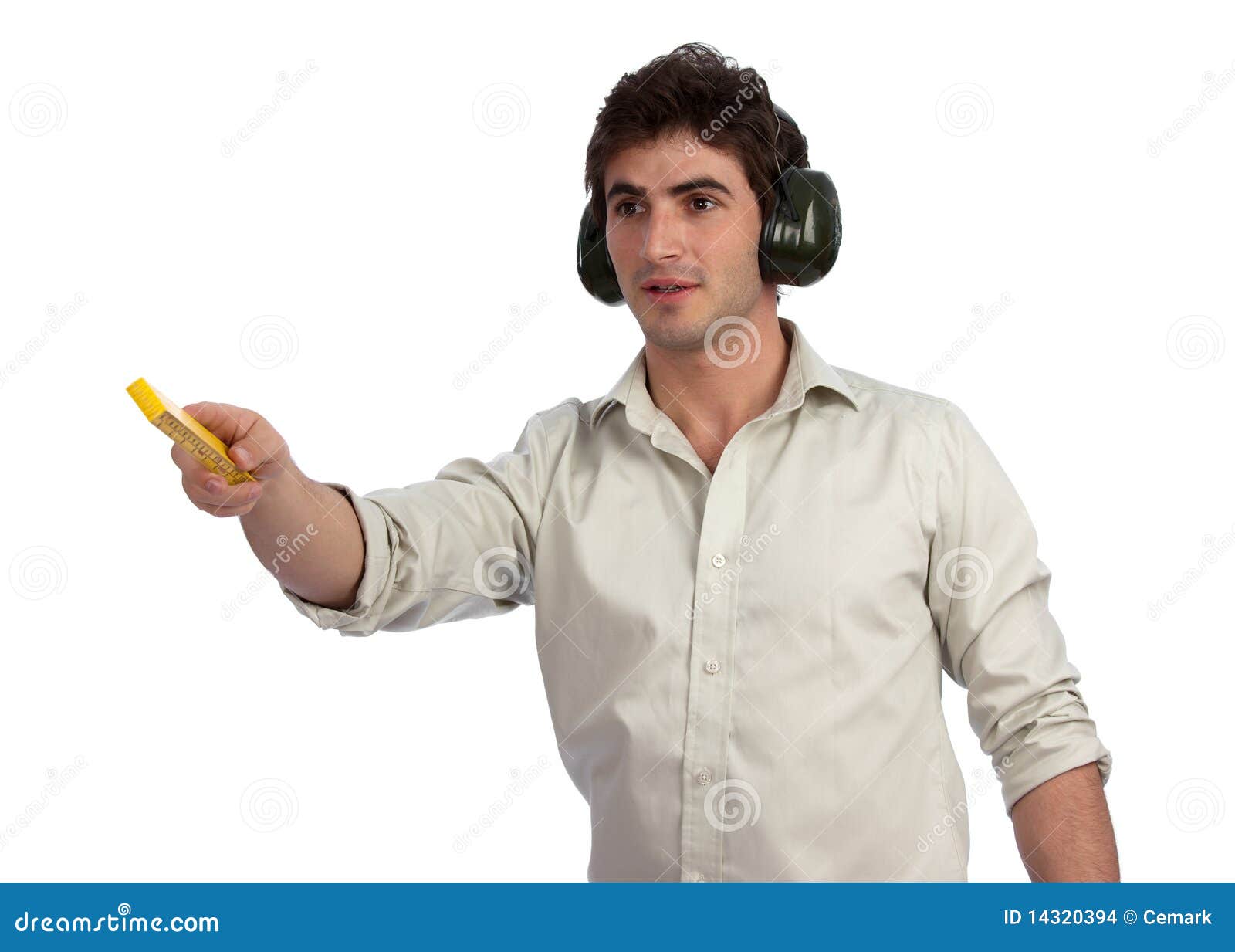 Young Businessman with Measuring Stick on Site Stock Photo - Image of ...