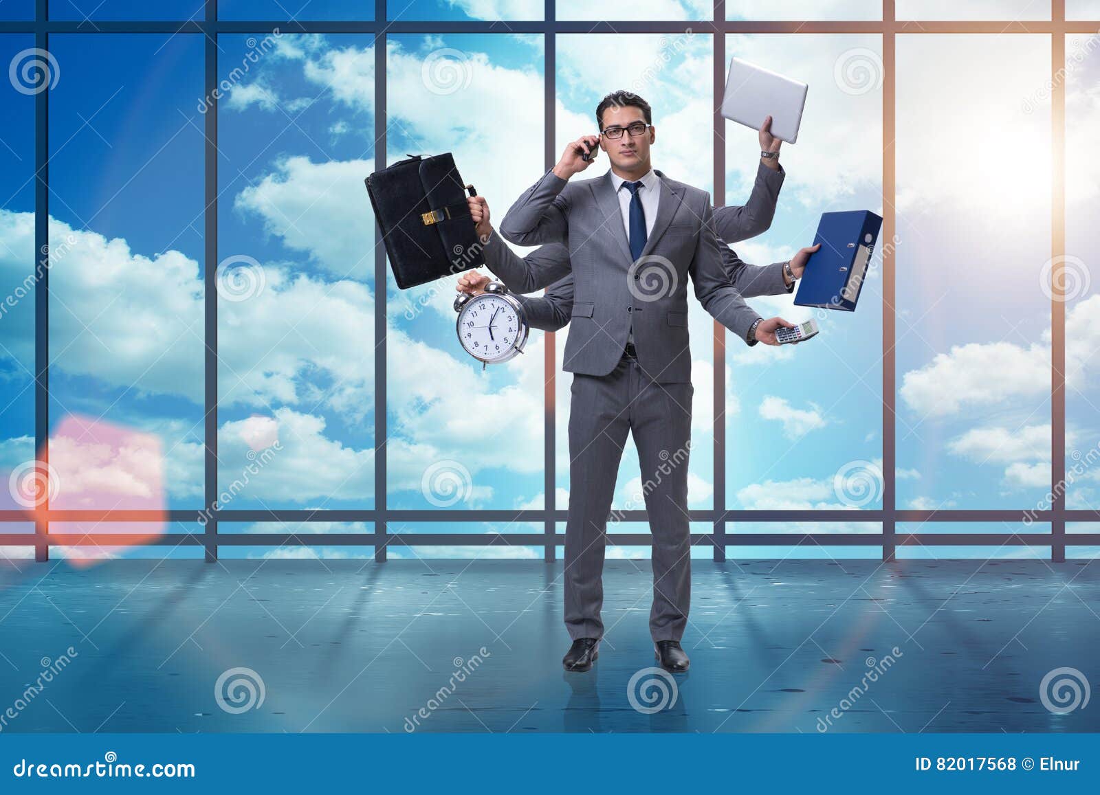 The Young Businessman in Multitasking Concept Stock Photo - Image of ...
