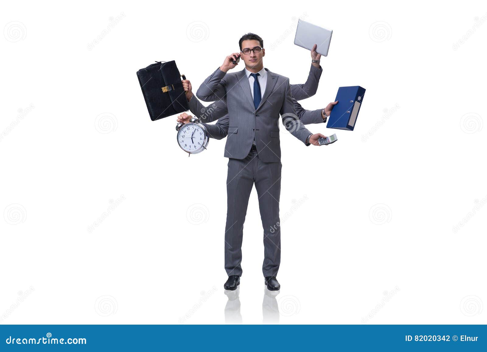 The Young Businessman in Multitasking Concept Stock Photo - Image of ...