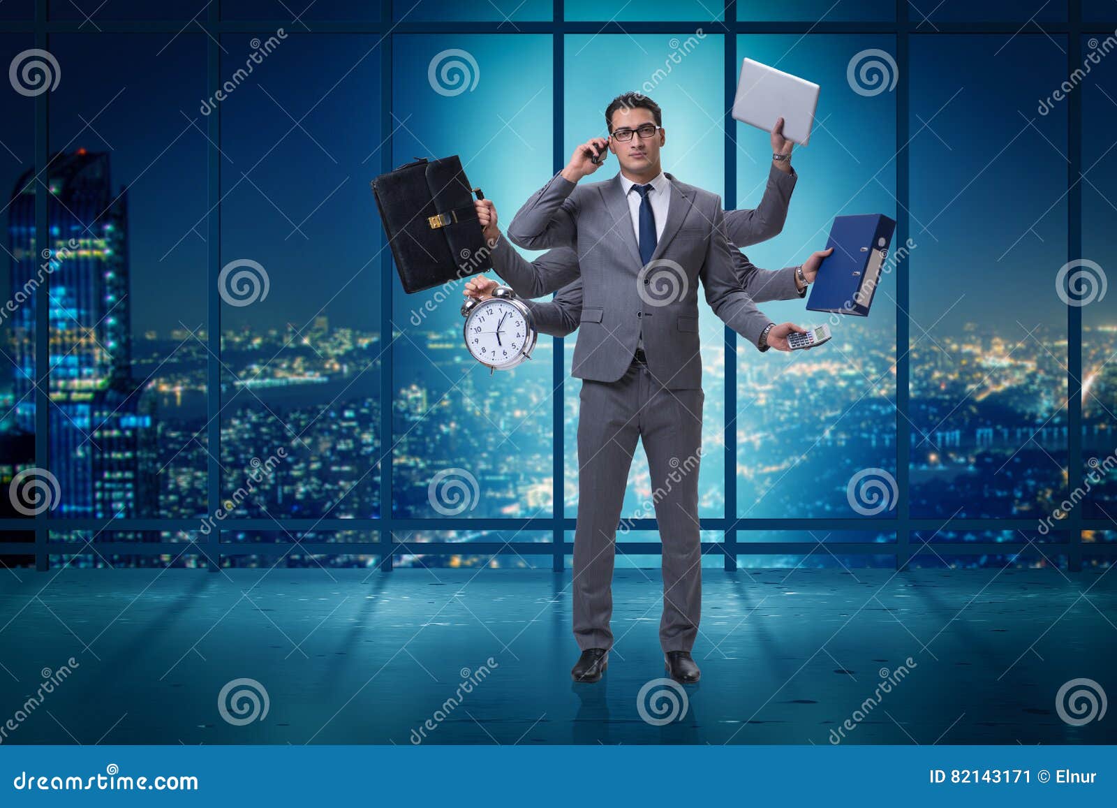 The Young Businessman in Multitasking Concept Stock Image - Image of ...