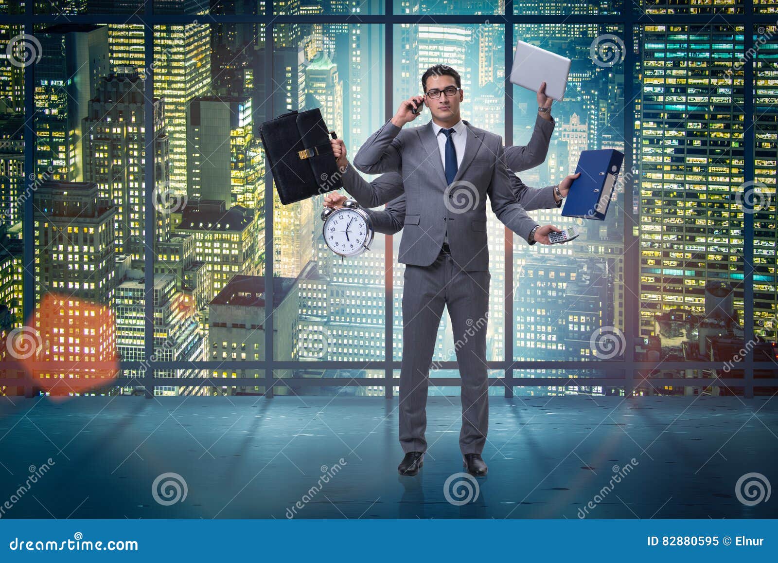The Young Businessman in Multitasking Concept Stock Image - Image of ...