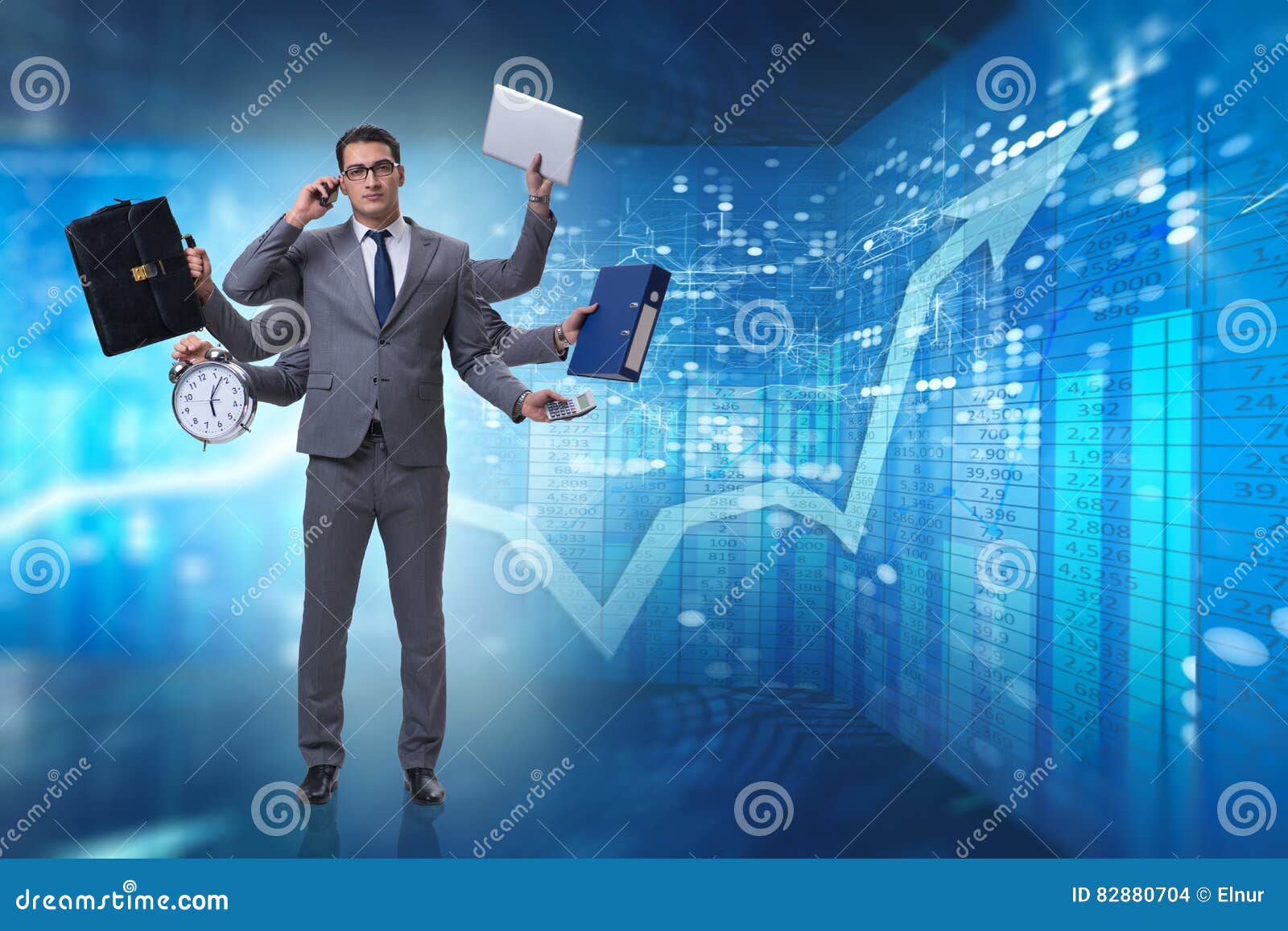 The Young Businessman in Multitasking Concept Stock Photo - Image of ...