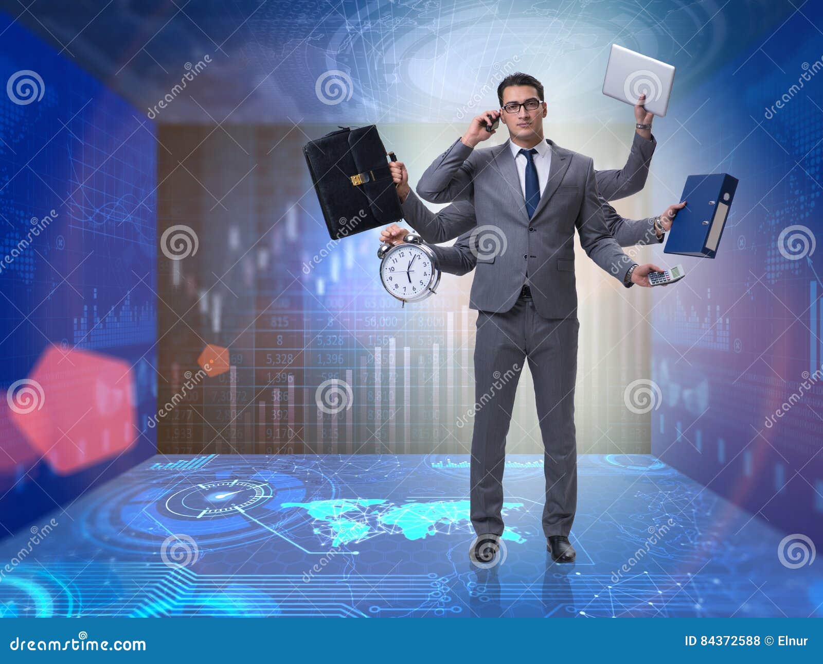 The Young Businessman in Multitasking Concept Stock Illustration ...