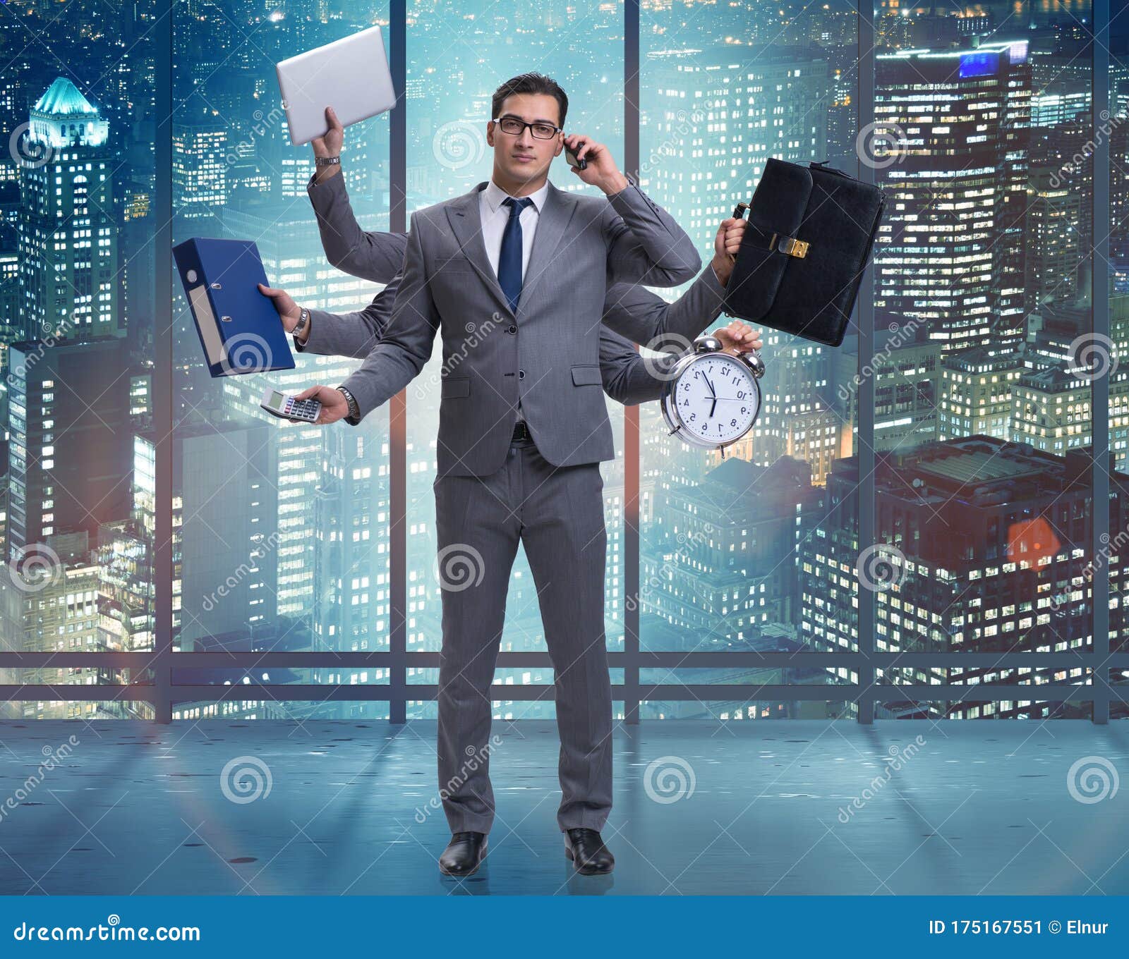 Young Businessman in Multitasking Concept Stock Image - Image of ...