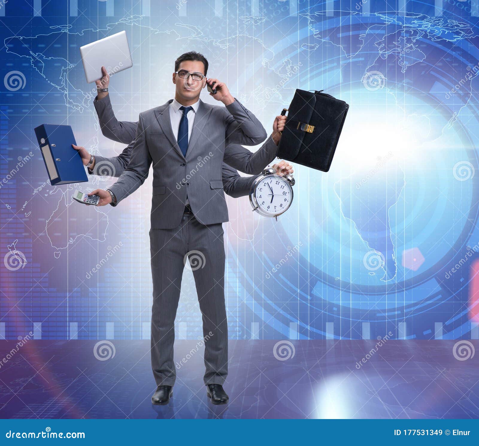 Young Businessman in Multitasking Concept Stock Image - Image of ...