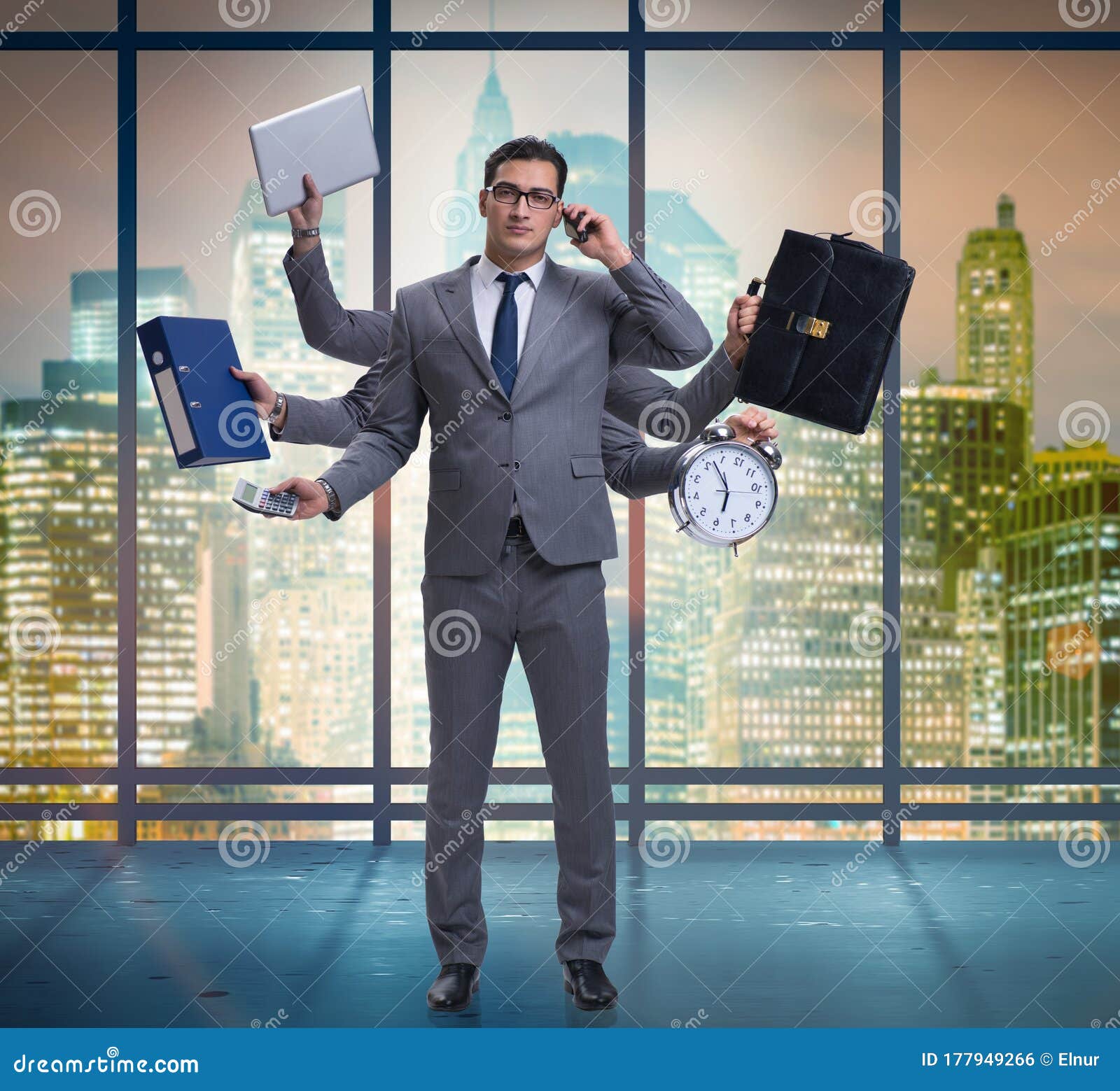 Young Businessman in Multitasking Concept Stock Photo - Image of ...