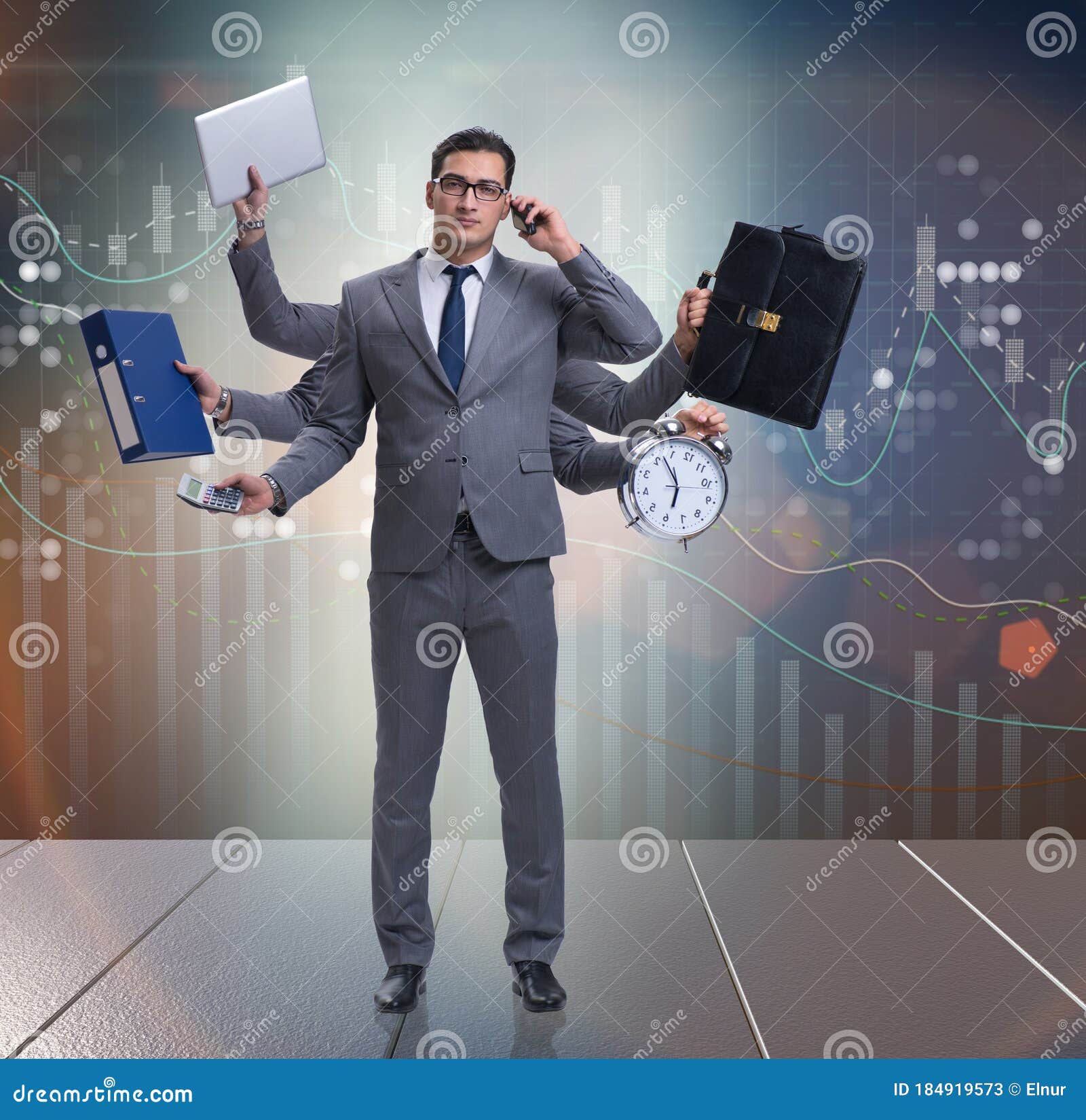 Young Businessman in Multitasking Concept Stock Image - Image of ...
