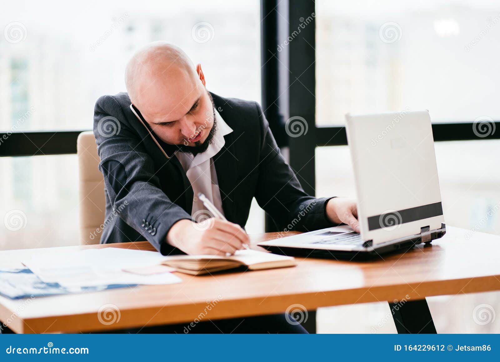 Young Businessman Multitasking, Office Routine Stock Photo - Image of ...