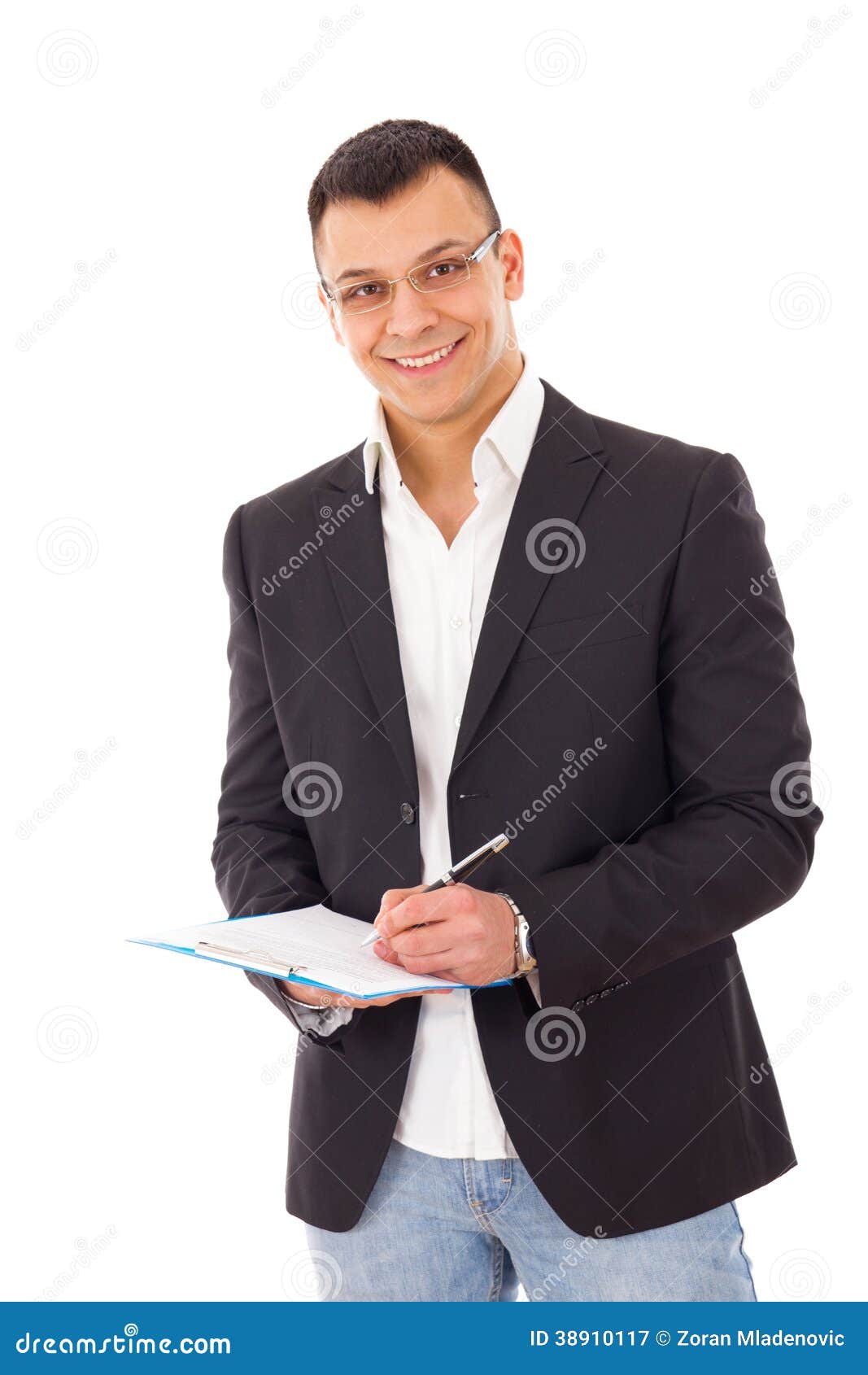 Young Businessman with Notes and Pen Stock Image - Image of executive ...