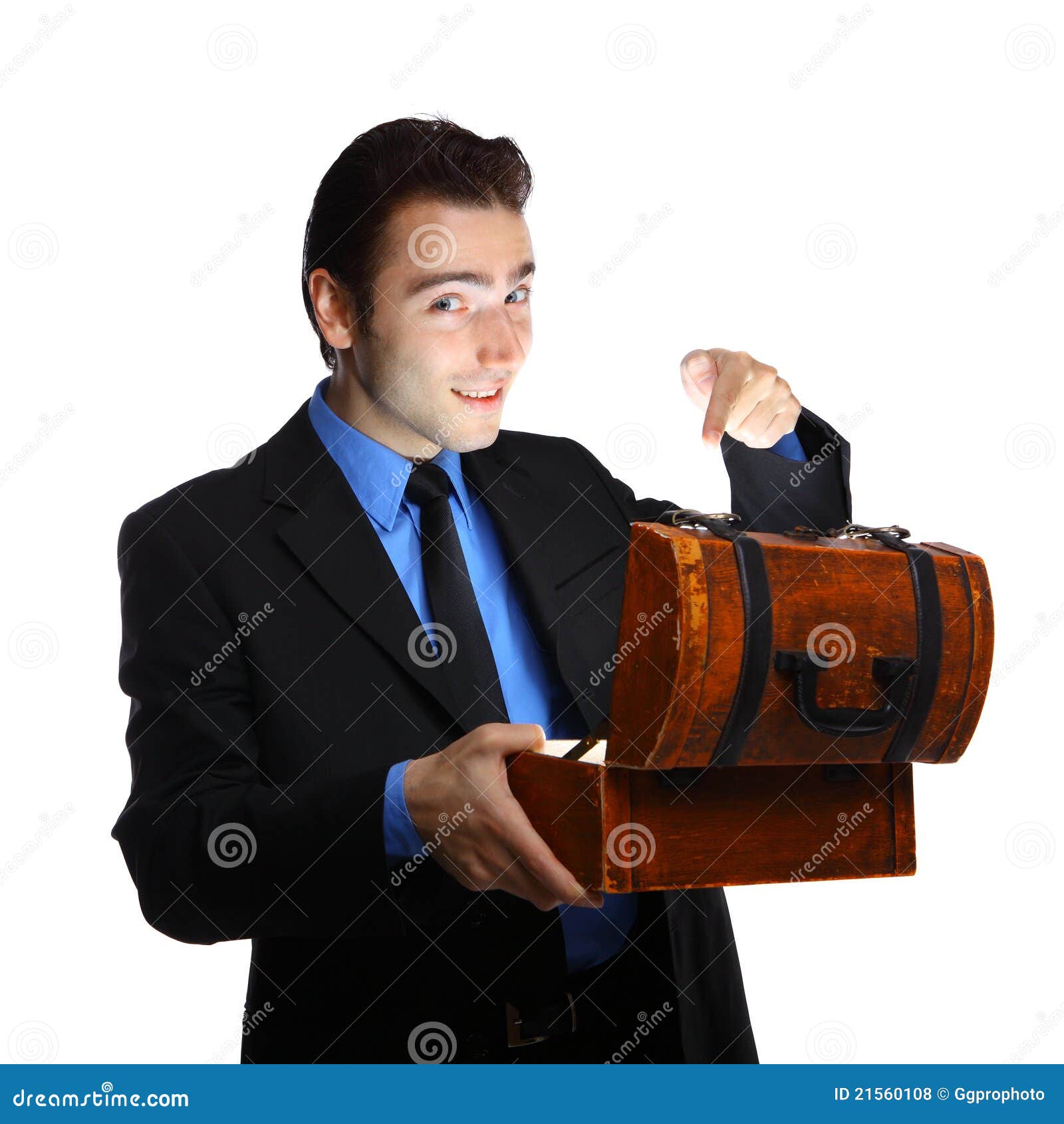 Young Businessman Opening The Treasure Box Stock Photography ...