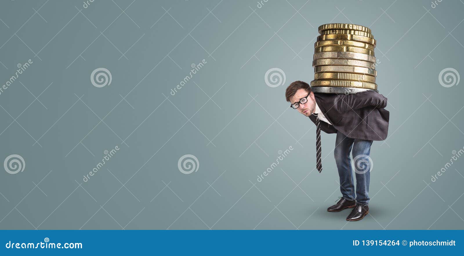 Businessman Carrying a Giant Stack of Coins on His Back Stock Photo ...
