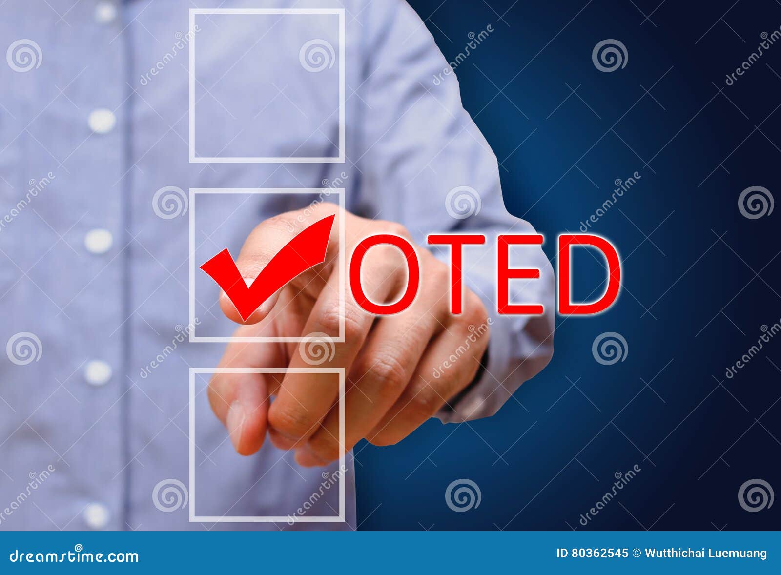 Young Businessman Pointing Tick Mark, Voting Symbols. Stock Image ...