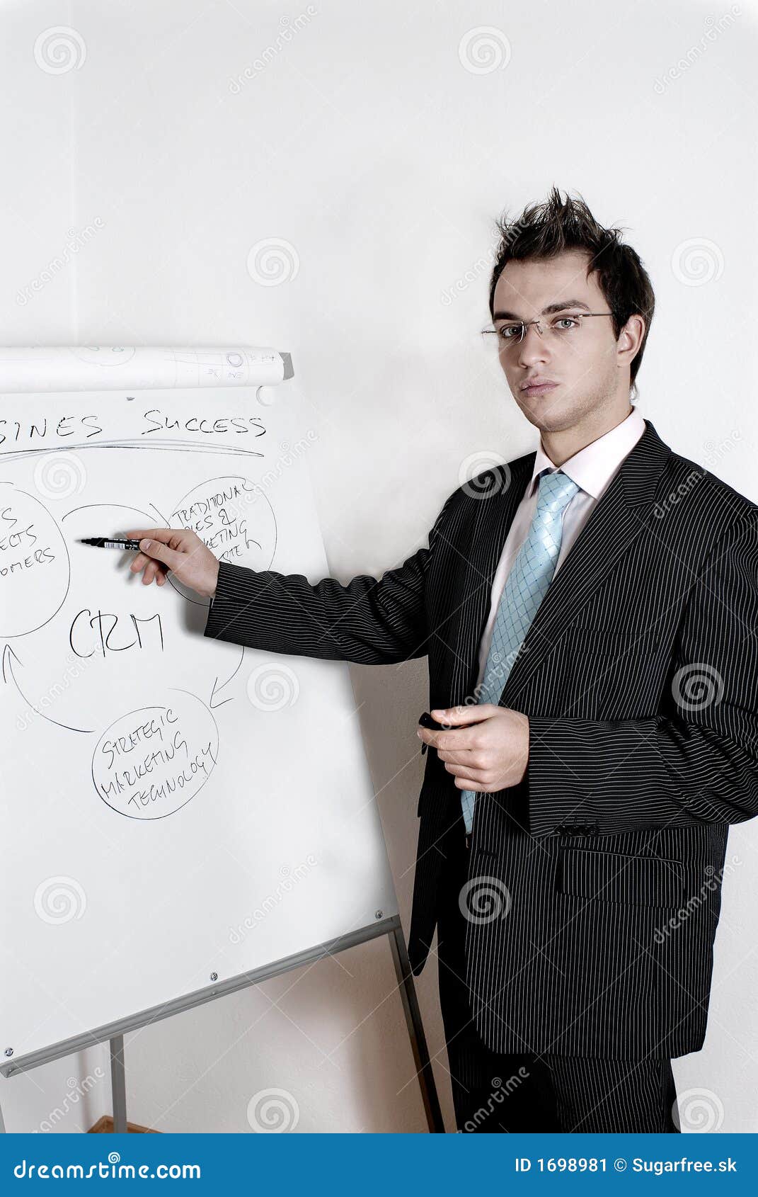 Young Businessman Presenting Stock Image - Image of pointing, looking ...