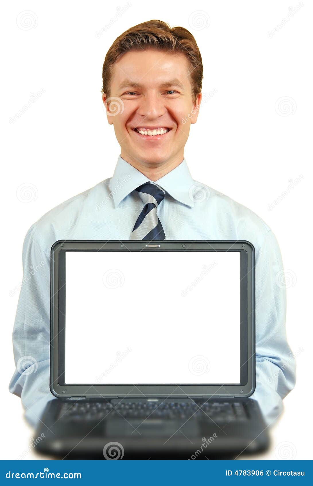 Young Businessman Presenting a Laptop ,screen with Stock Photo - Image ...