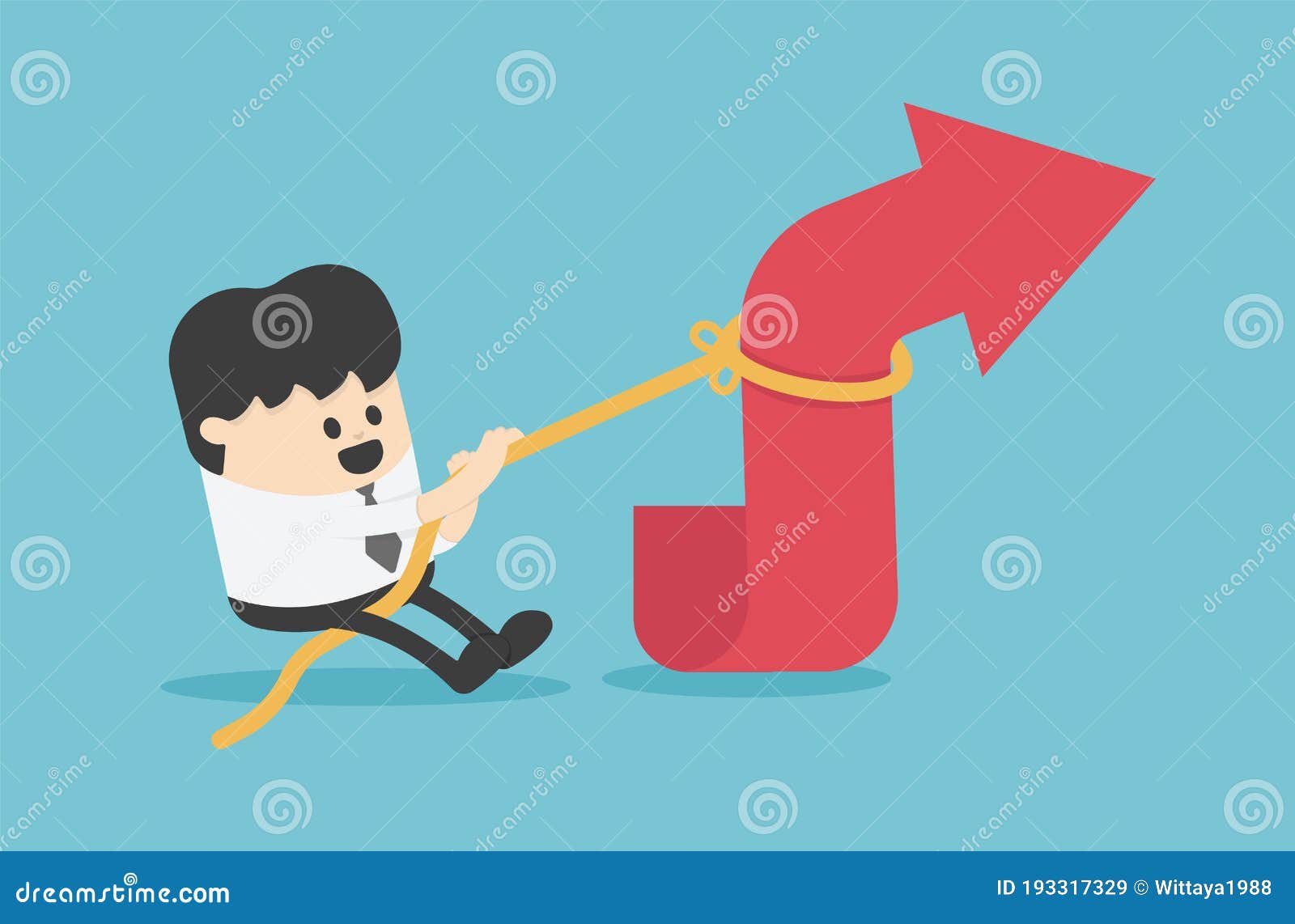 Young Businessman Pulling Arrow with Rope Stock Vector - Illustration ...