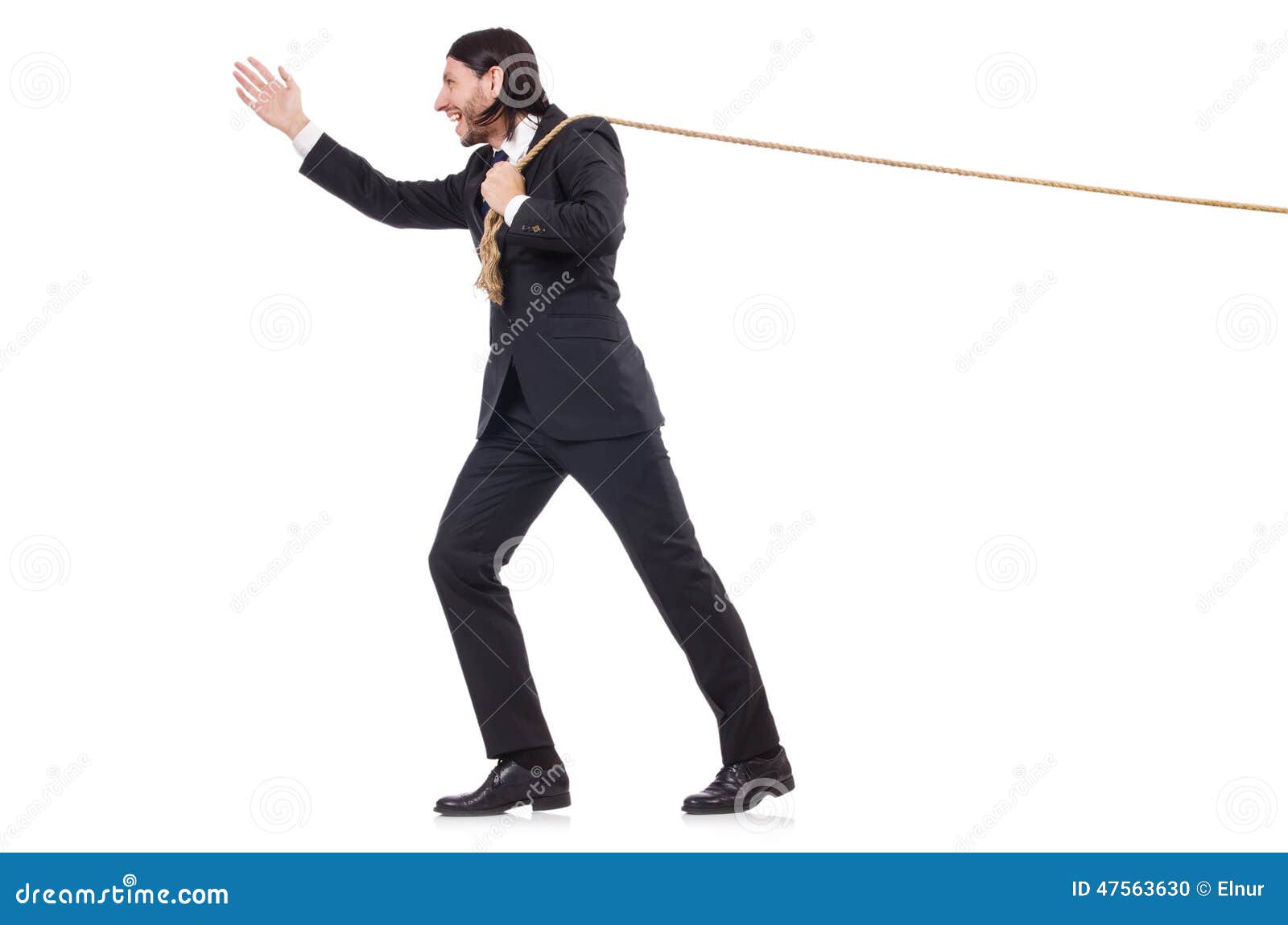 Young Businessman Pulling Rope Isolated Stock Photo - Image of force ...