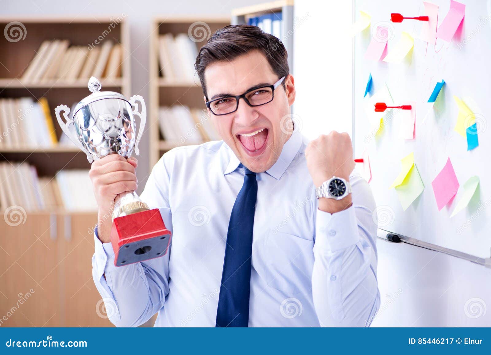 The Young Businessman Receiving Prize Cup in Office Stock Image - Image ...