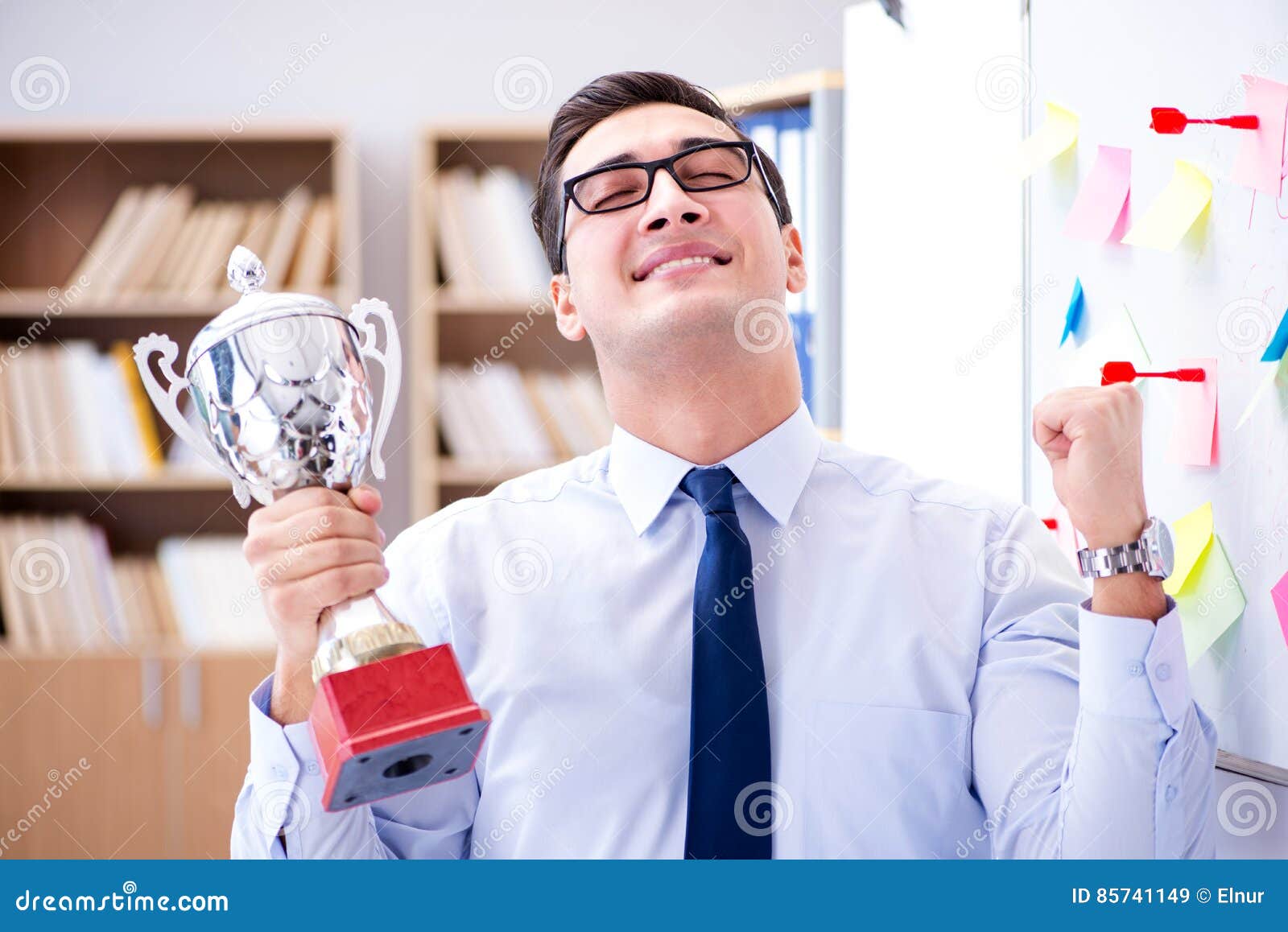 The Young Businessman Receiving Prize Cup in Office Stock Image - Image ...