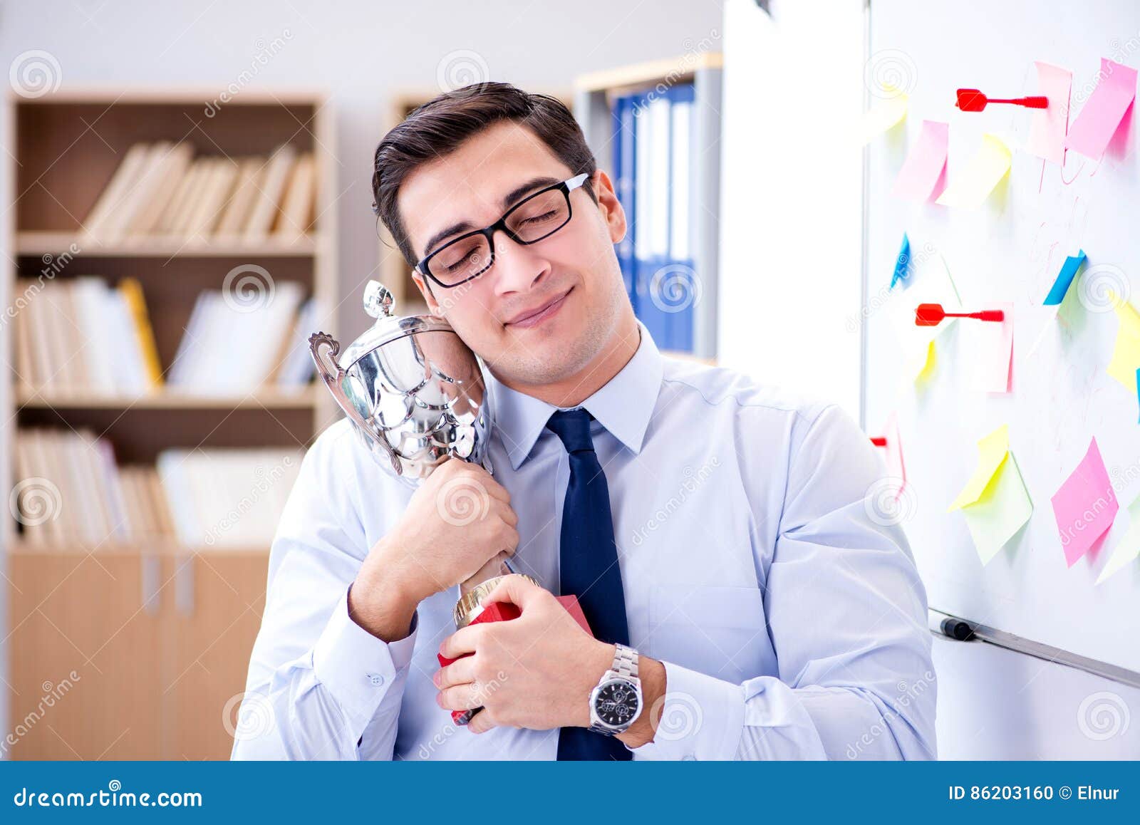 The Young Businessman Receiving Prize Cup in Office Stock Photo - Image ...