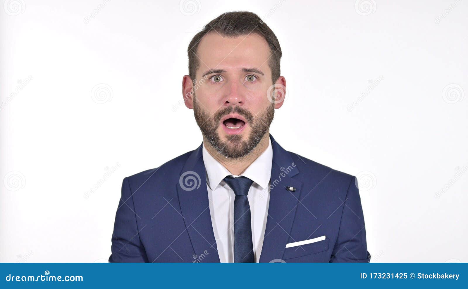 The Young Businessman in Shock, White Background Stock Image - Image of ...