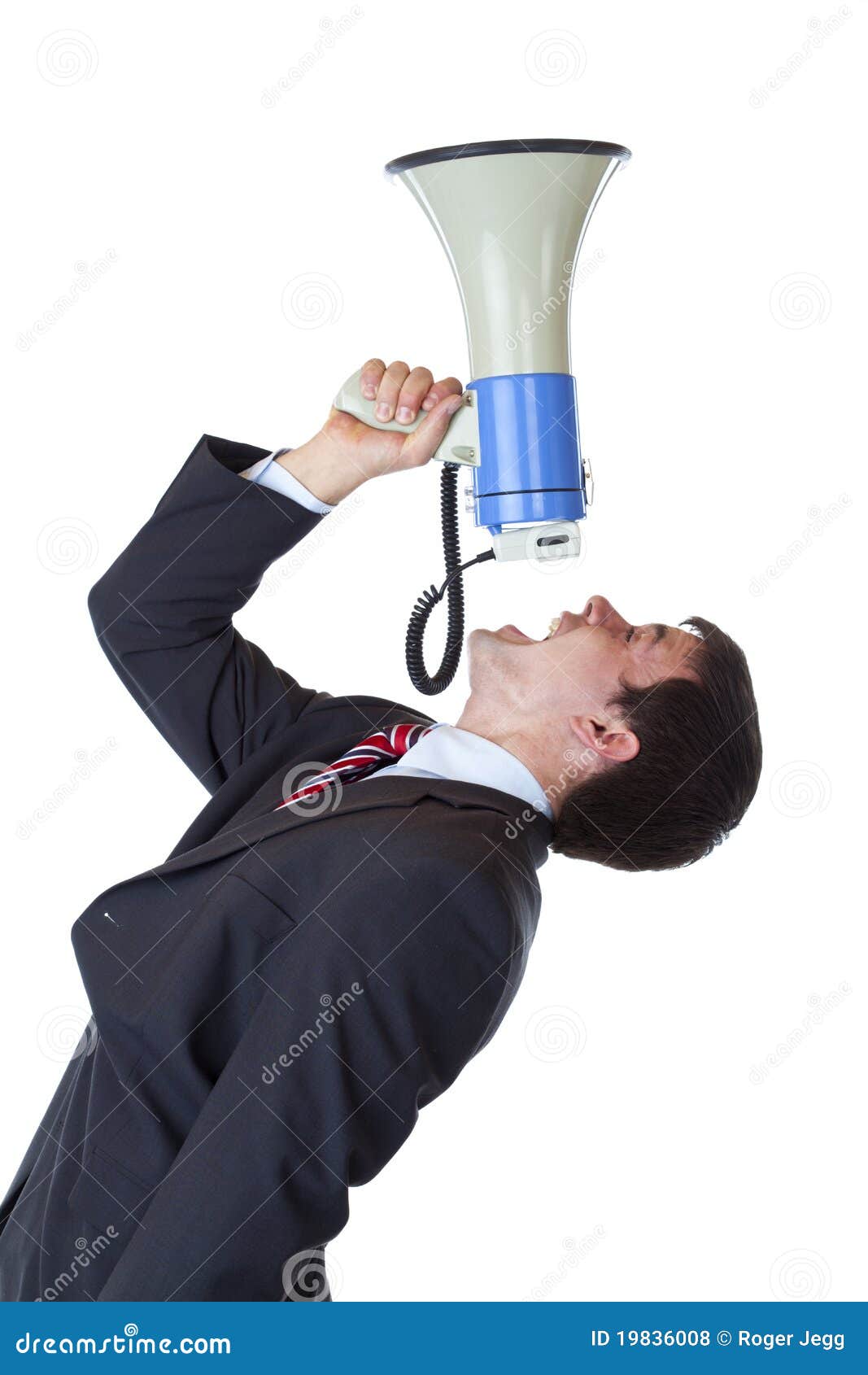 Young Businessman Shouts Loudly in Megaphone Stock Photo - Image of ...