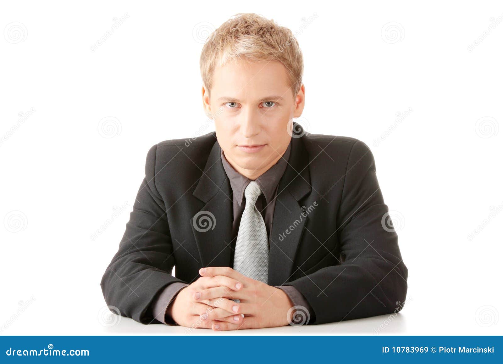 Young Businessman Sitting Behind the Desk Stock Image - Image of desk ...