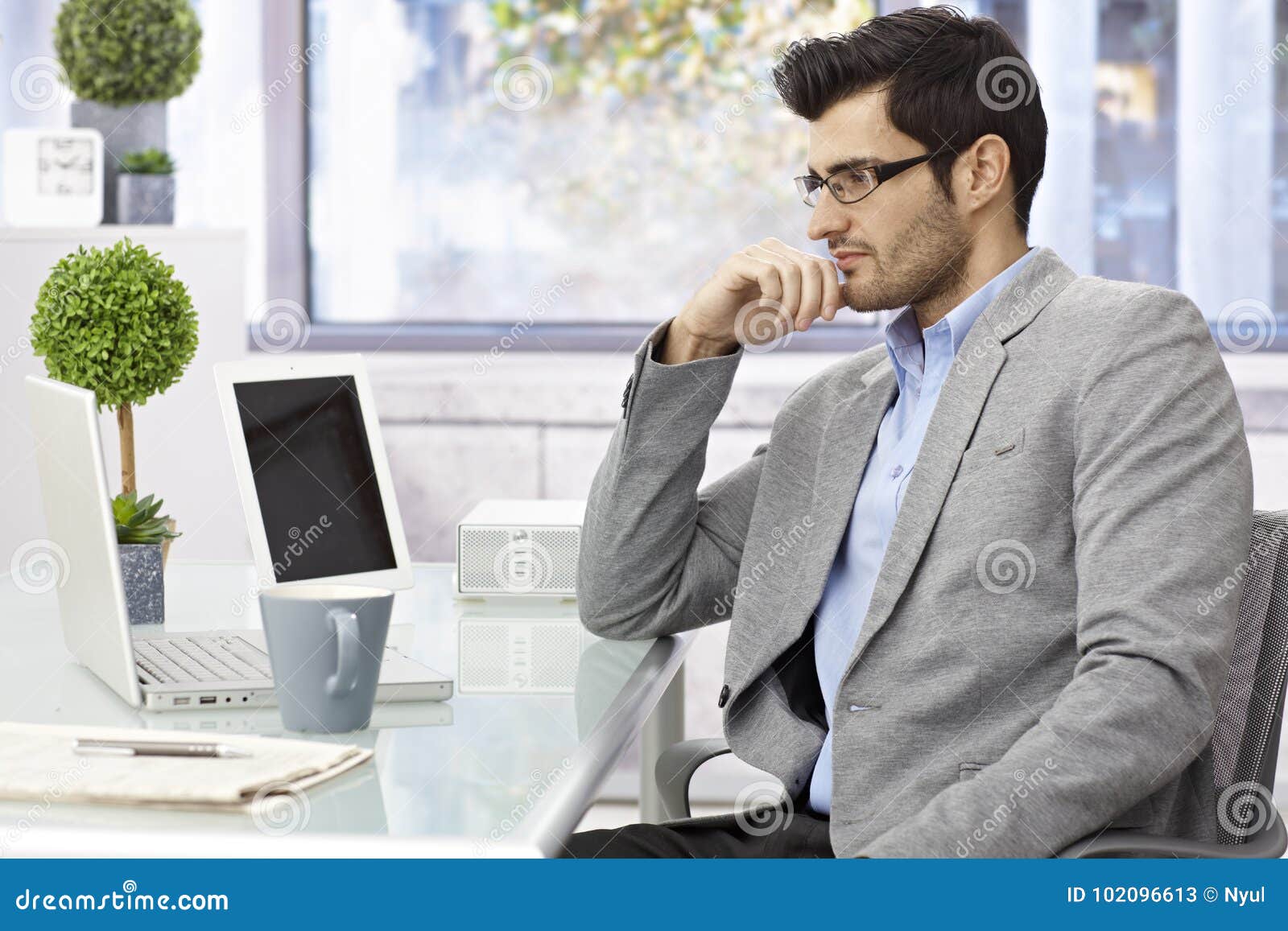 Businessman Working with Computer Stock Image - Image of laptop ...