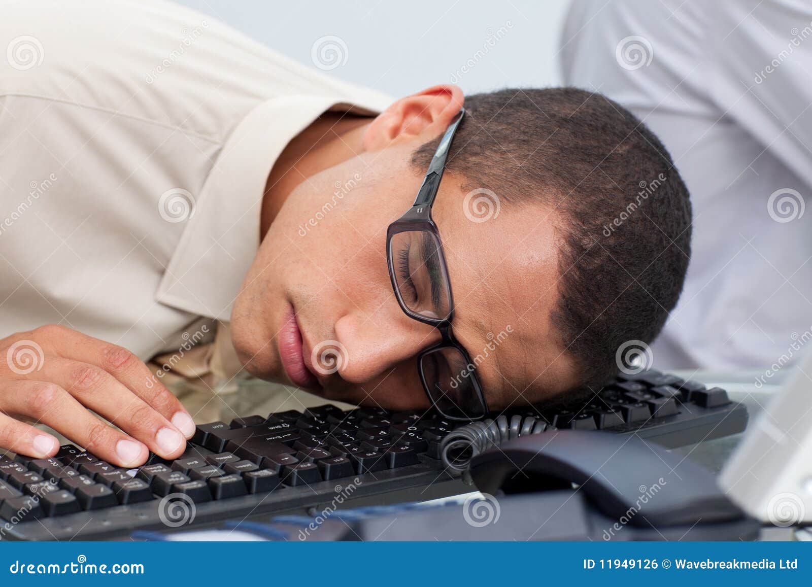 Young Businessman Sleeping on the Keyboard Stock Photo - Image of ...