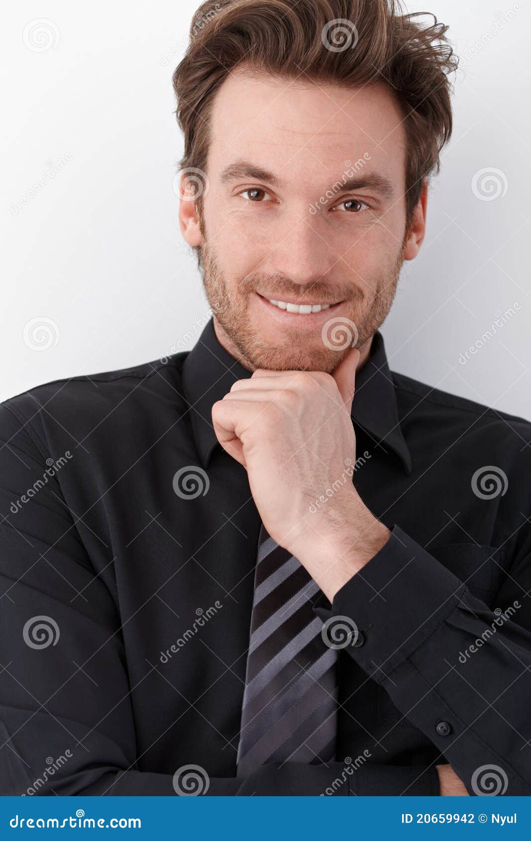 Young Businessman Smiling Happily Stock Photo - Image of adult, black ...
