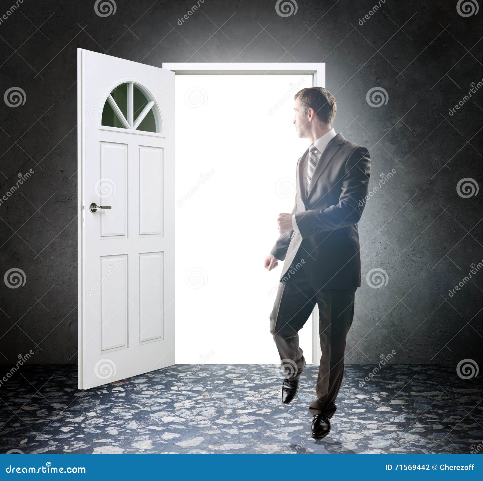 Young Businessman Standing with Back Opening Door Stock Photo - Image ...