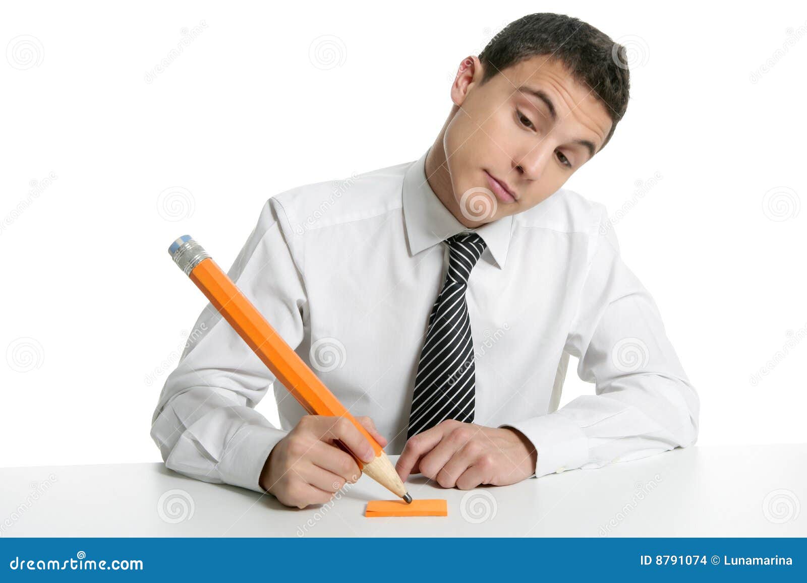 Young Businessman Student Thinking with Pencil Stock Photo - Image of ...