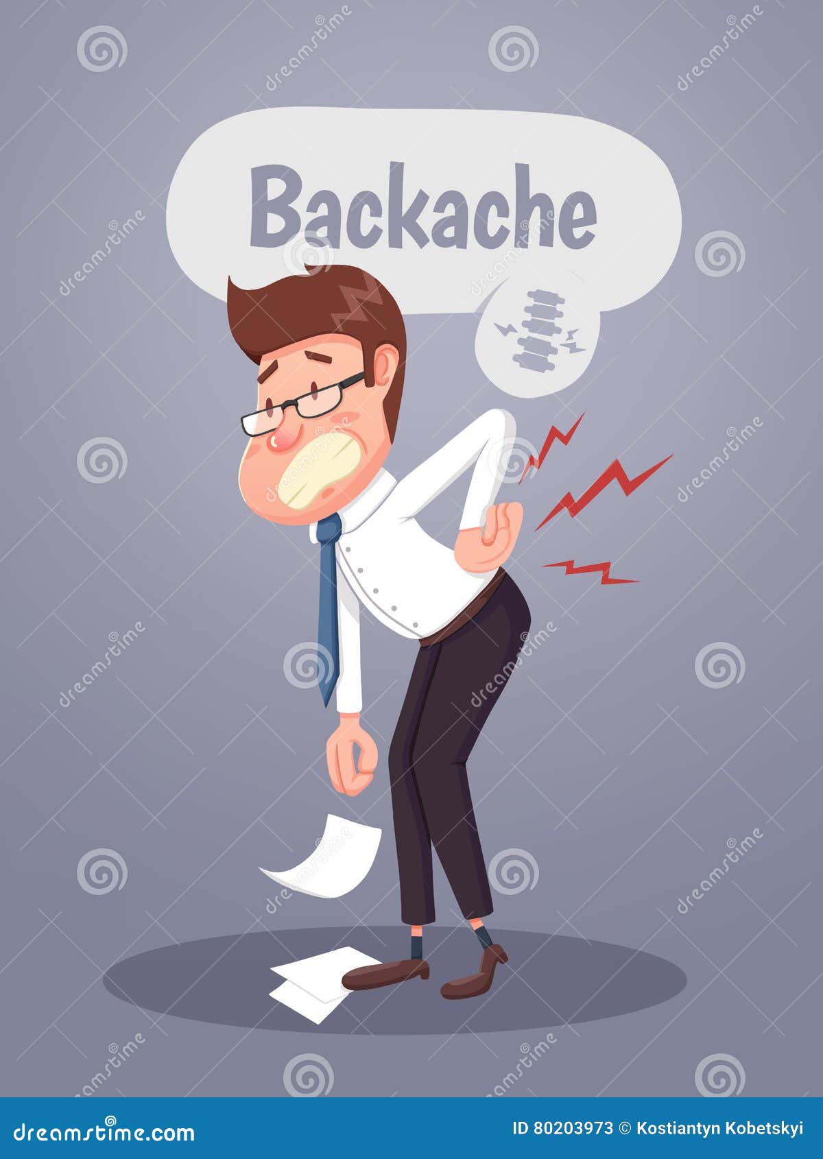 Pop Art Man Suffering From Back And Neck Pain Sitting On The Chair. Guy ...