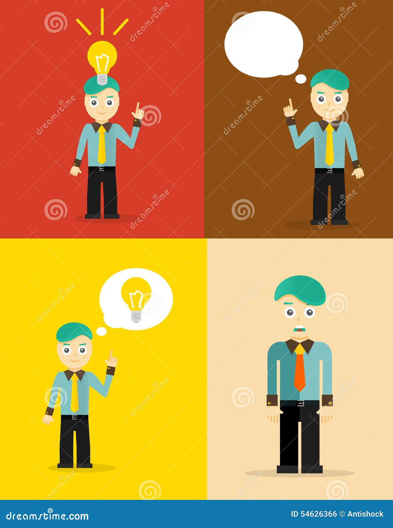 Young Businessman Thinking of His Ideas. Set of Stock Vector ...
