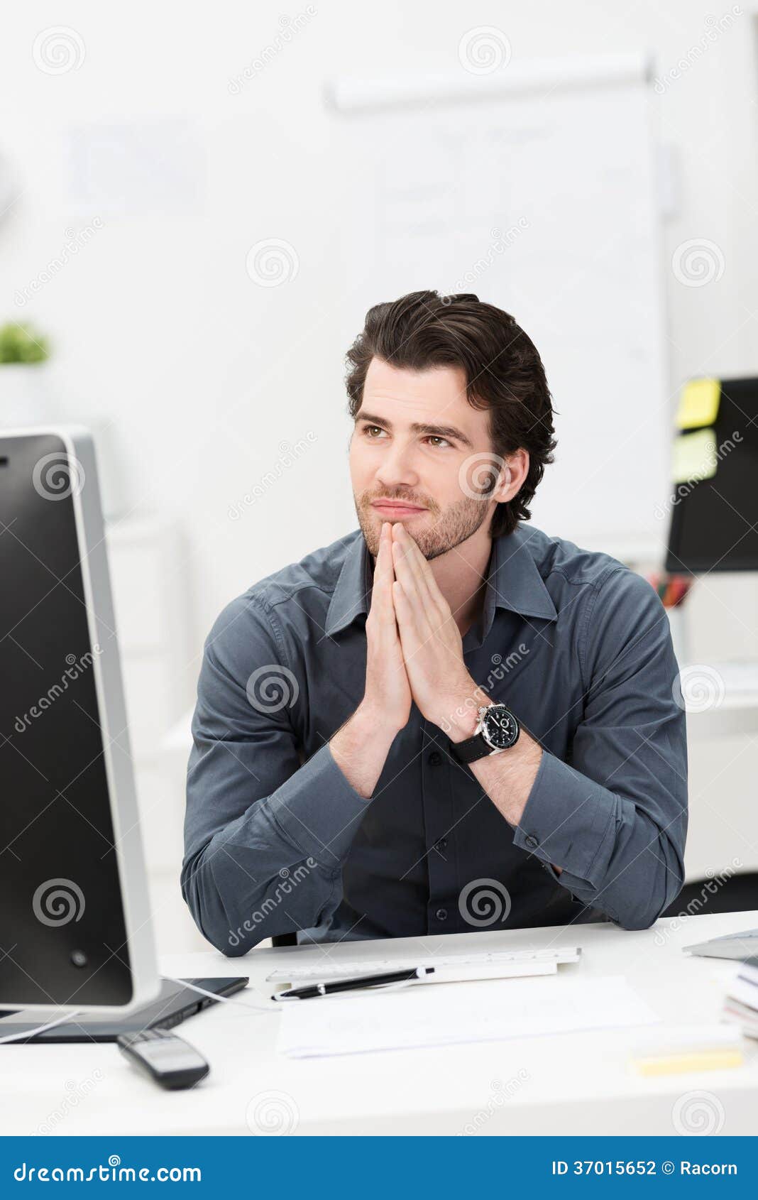 Young Businessman Thinking of a Solution Stock Photo - Image of collar ...