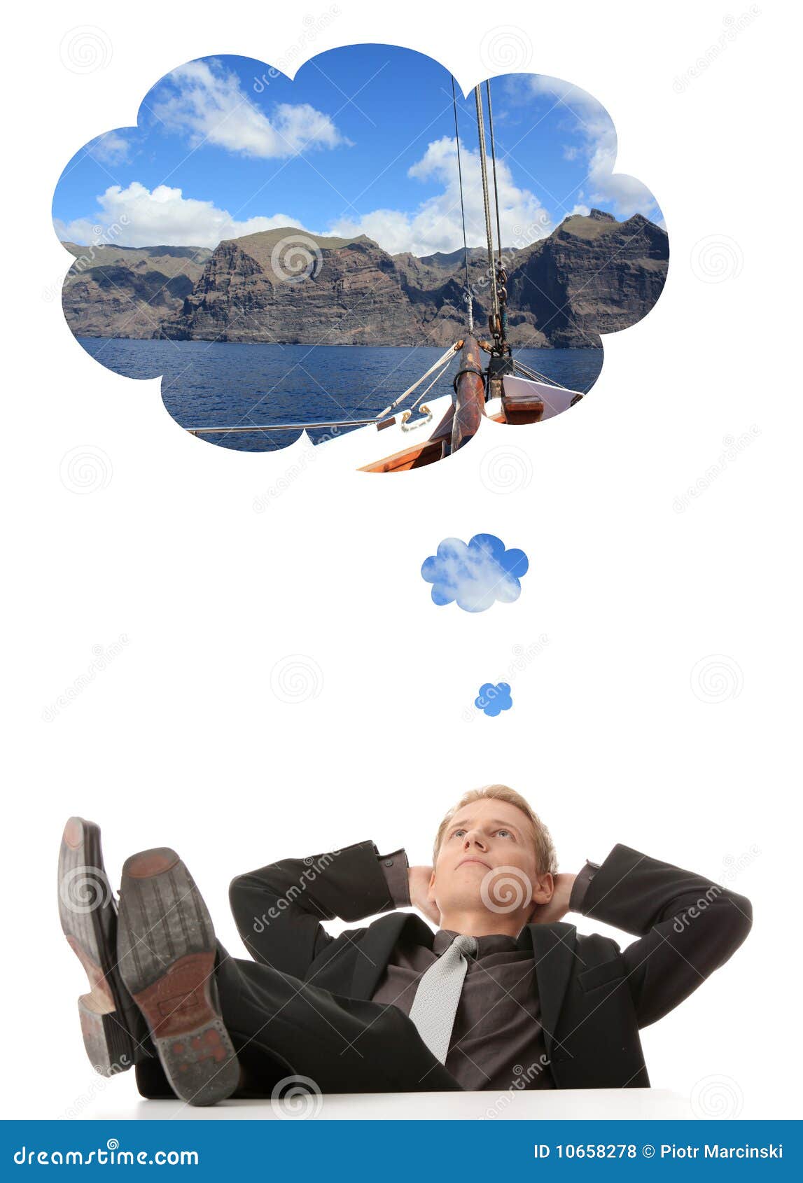 Young Businessman Thinking about Vacations Stock Photo - Image of male ...